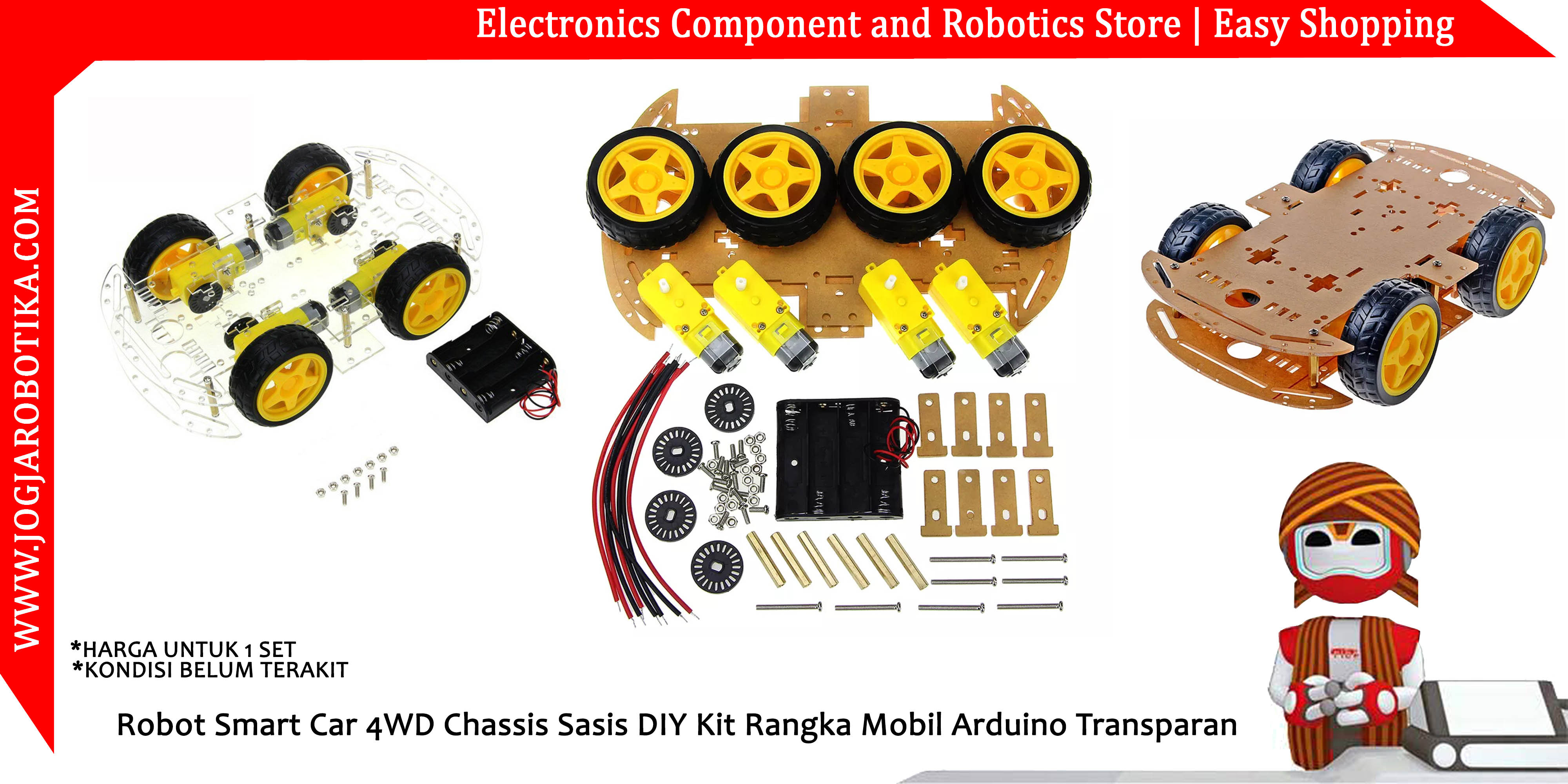 Robot Smart Car 4wd Chassis Sasis Diy Kit Rangka Mobil Arduino Transparan