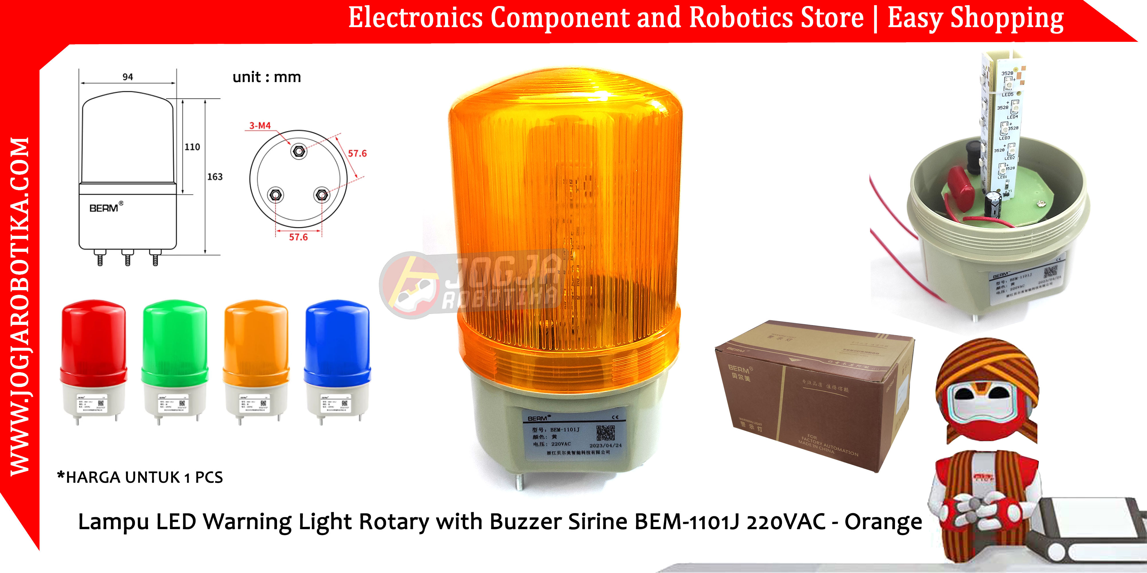 Lampu LED Warning Light Rotary with Buzzer Sirine BEM-1101J 220VAC - Orange