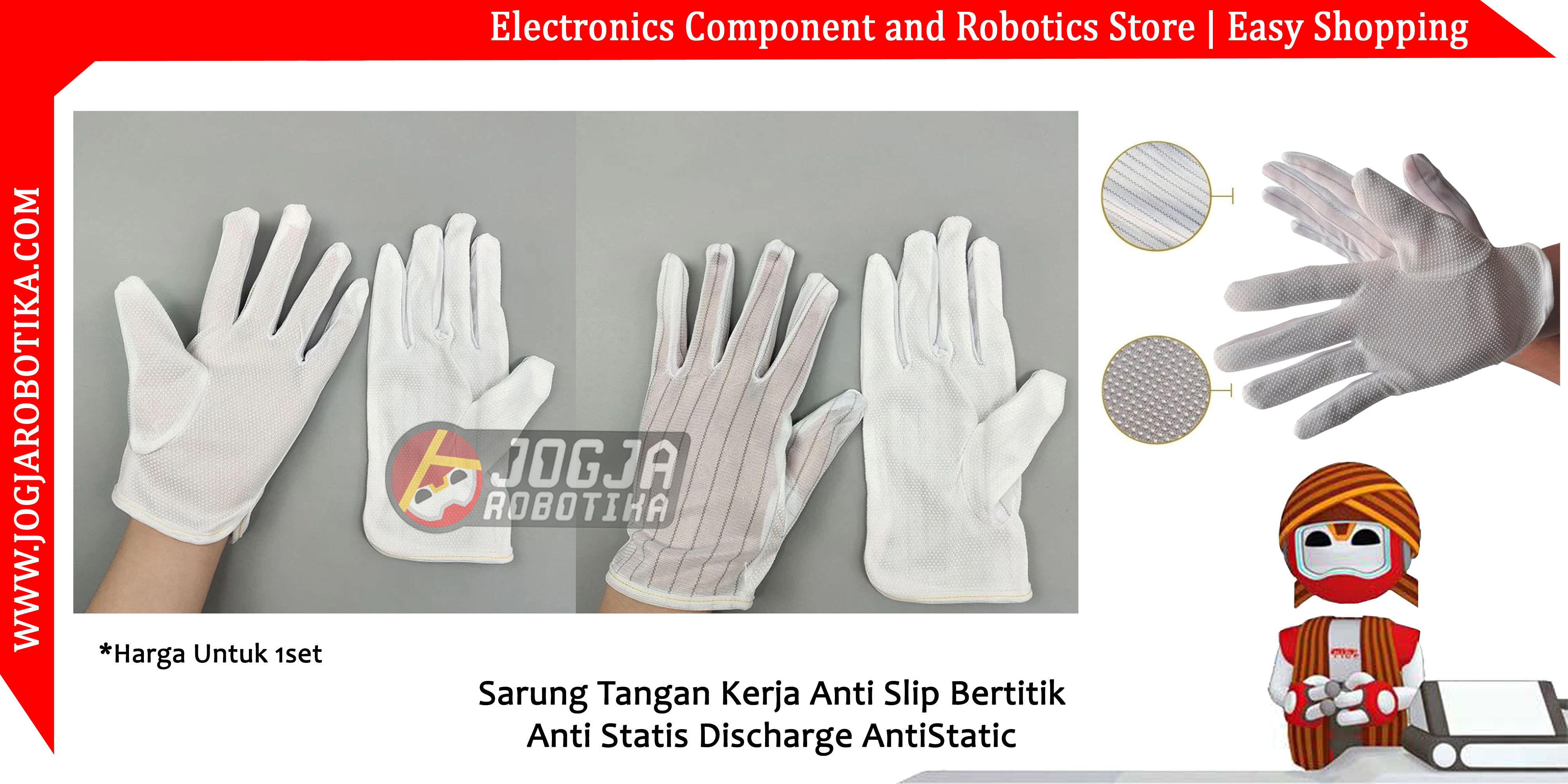 Sarung Tangan Kerja Anti Slip Bertitik Anti Statis Discharge AntiStatic Size M