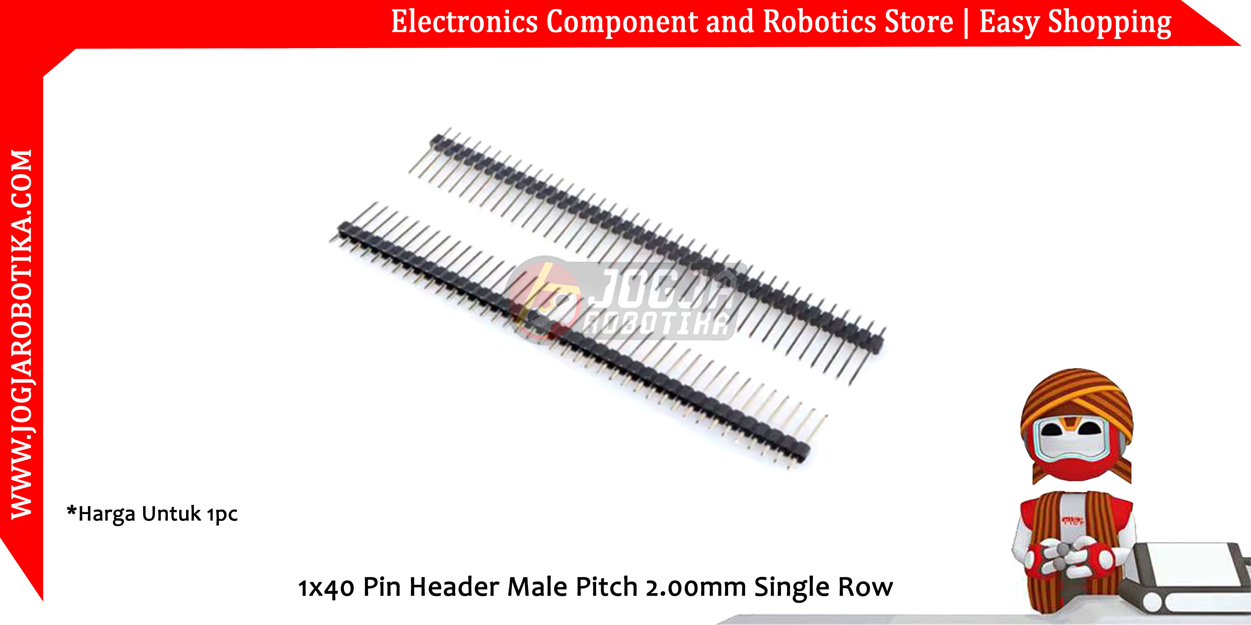 1x40 Pin Header Male Pitch 2.00mm Single Row - Toko Komponen Elektronik , Listrik , LED dan Robotika