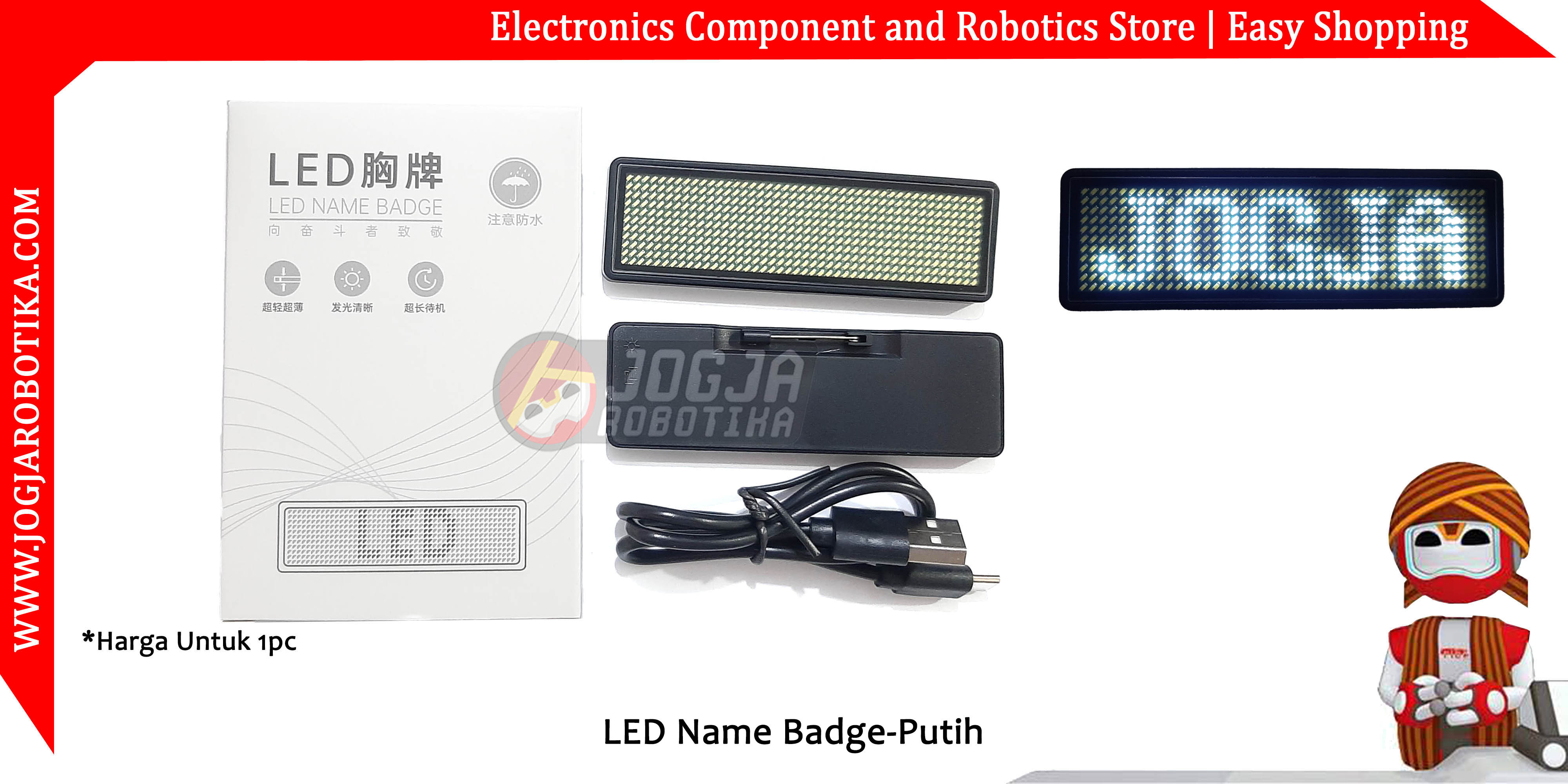 LED Name Badge-Putih - Toko Komponen Elektronik , Listrik , LED dan Robotika