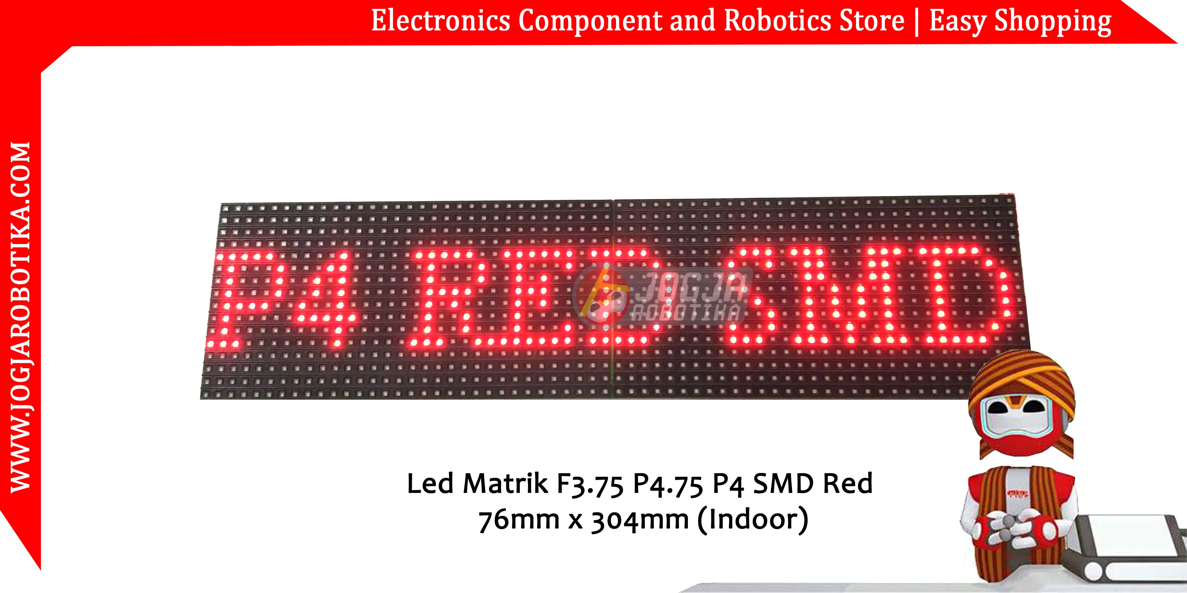 jual Led Matrik F3.75 P4.75 P4 SMD Red 76mm x 304mm (Indoor)