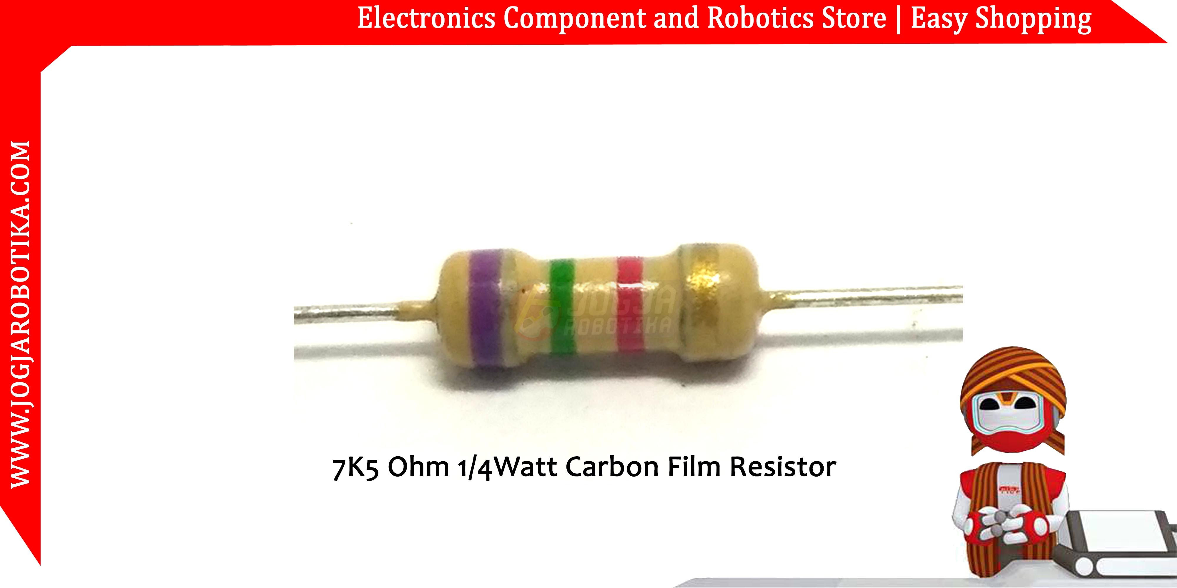 Jual 7K5 Ohm 1/4Watt Carbon Film Resistor