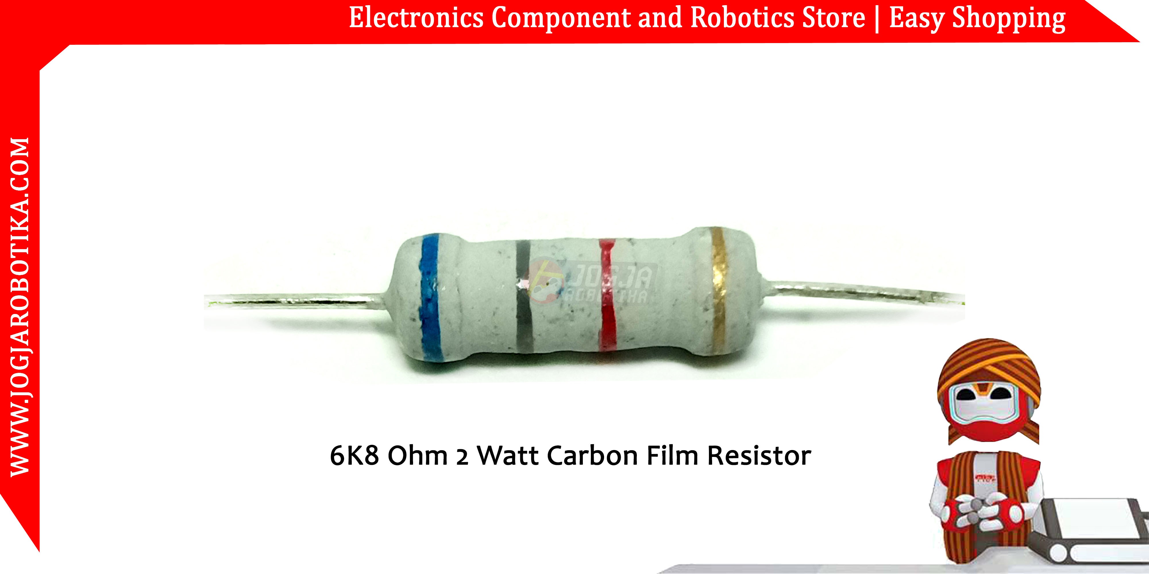 Jual 6K8 Ohm 2 Watt Carbon Film Resistor