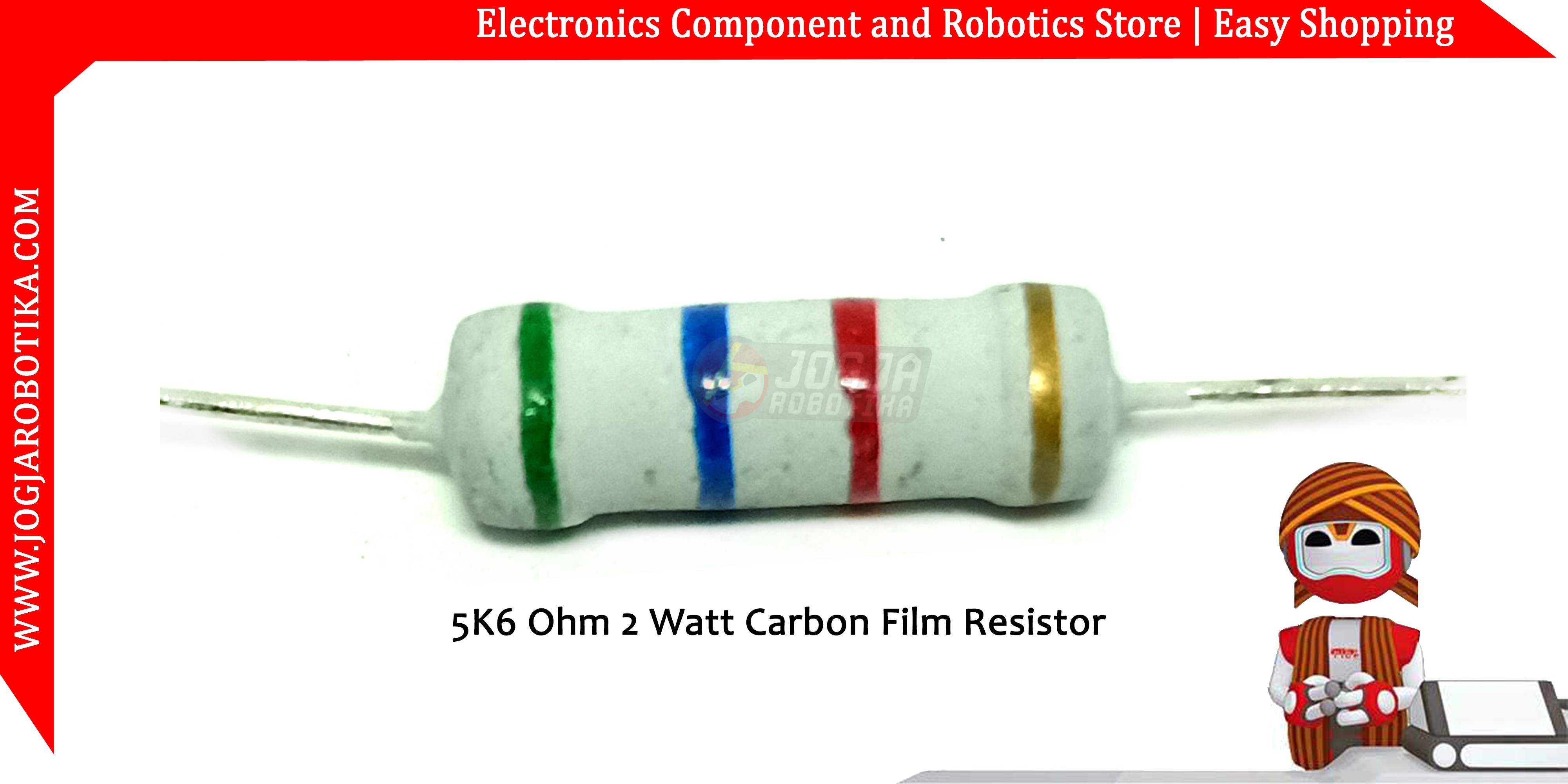 Jual 5K6 Ohm 2 Watt Carbon Film Resistor
