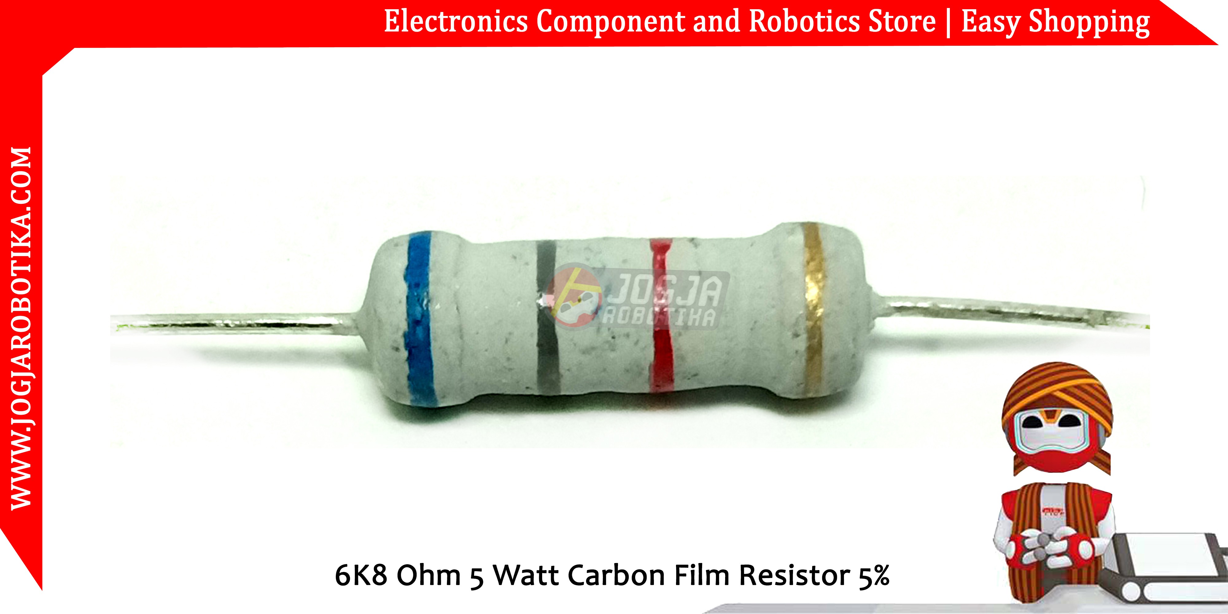 Jual 6K8 Ohm 5 Watt Carbon Film Resistor