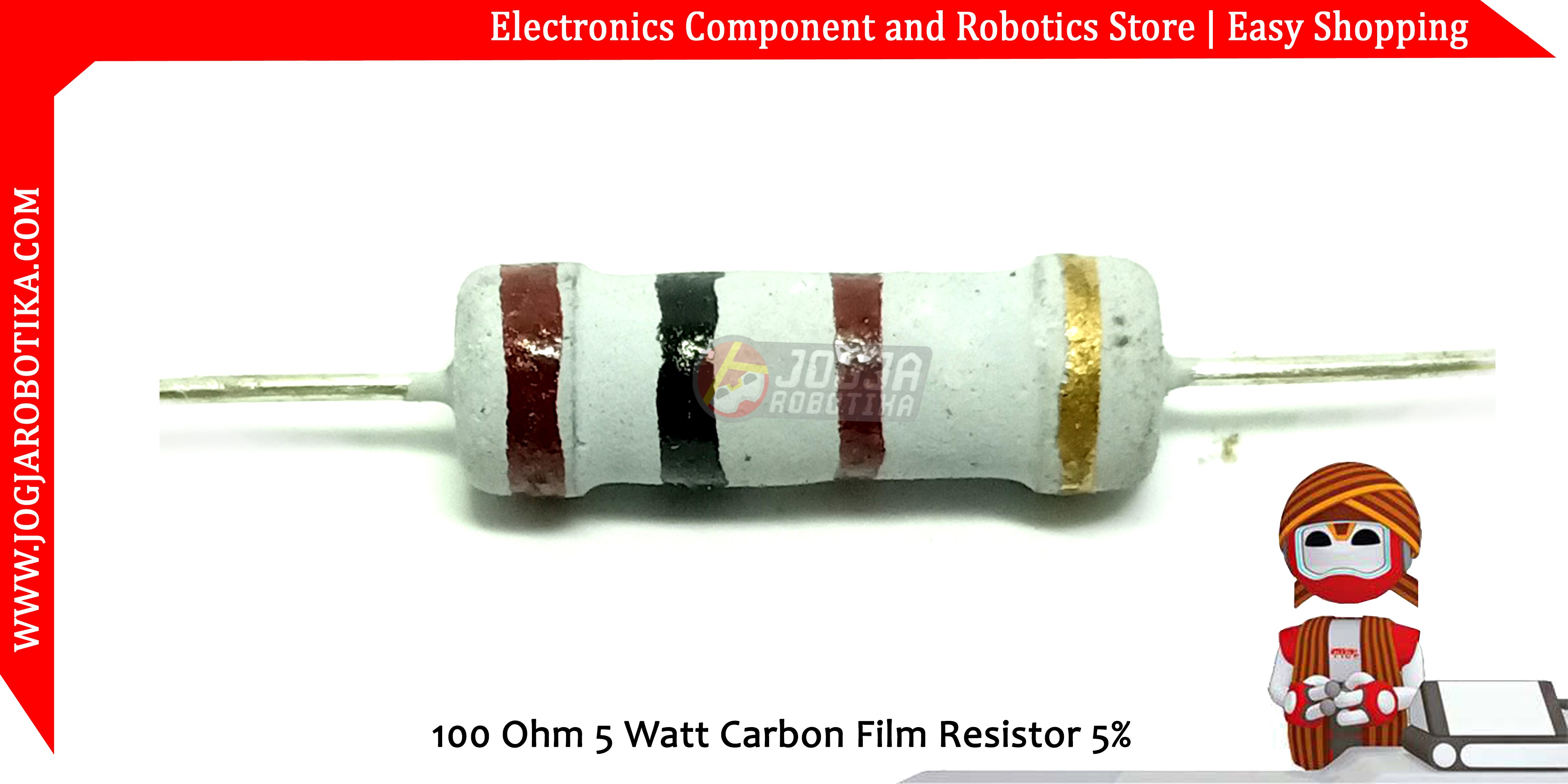 Jual 100 Ohm 5 Watt Carbon Film Resistor