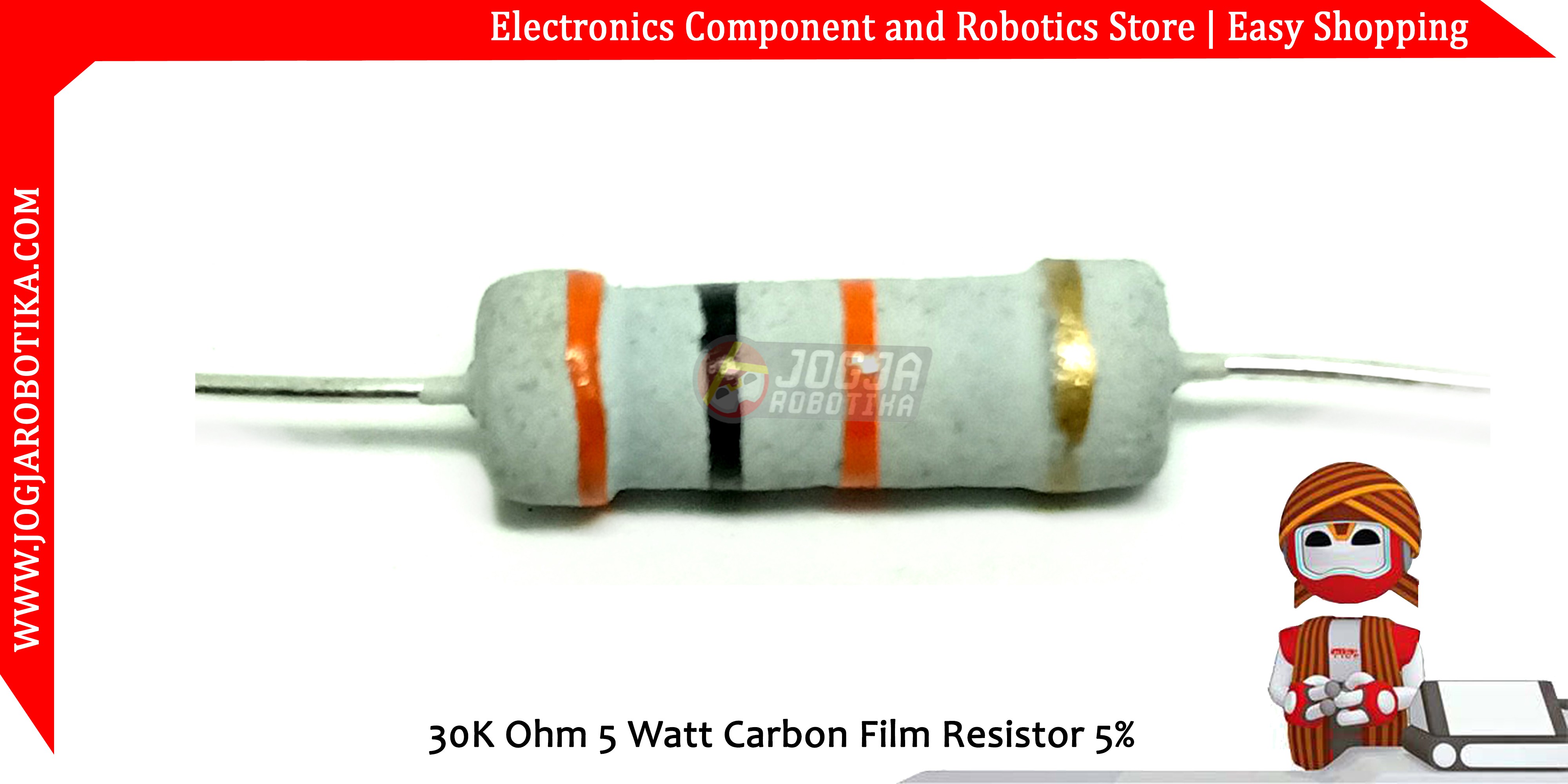 Jual 30K Ohm 5 Watt Carbon Film Resistor