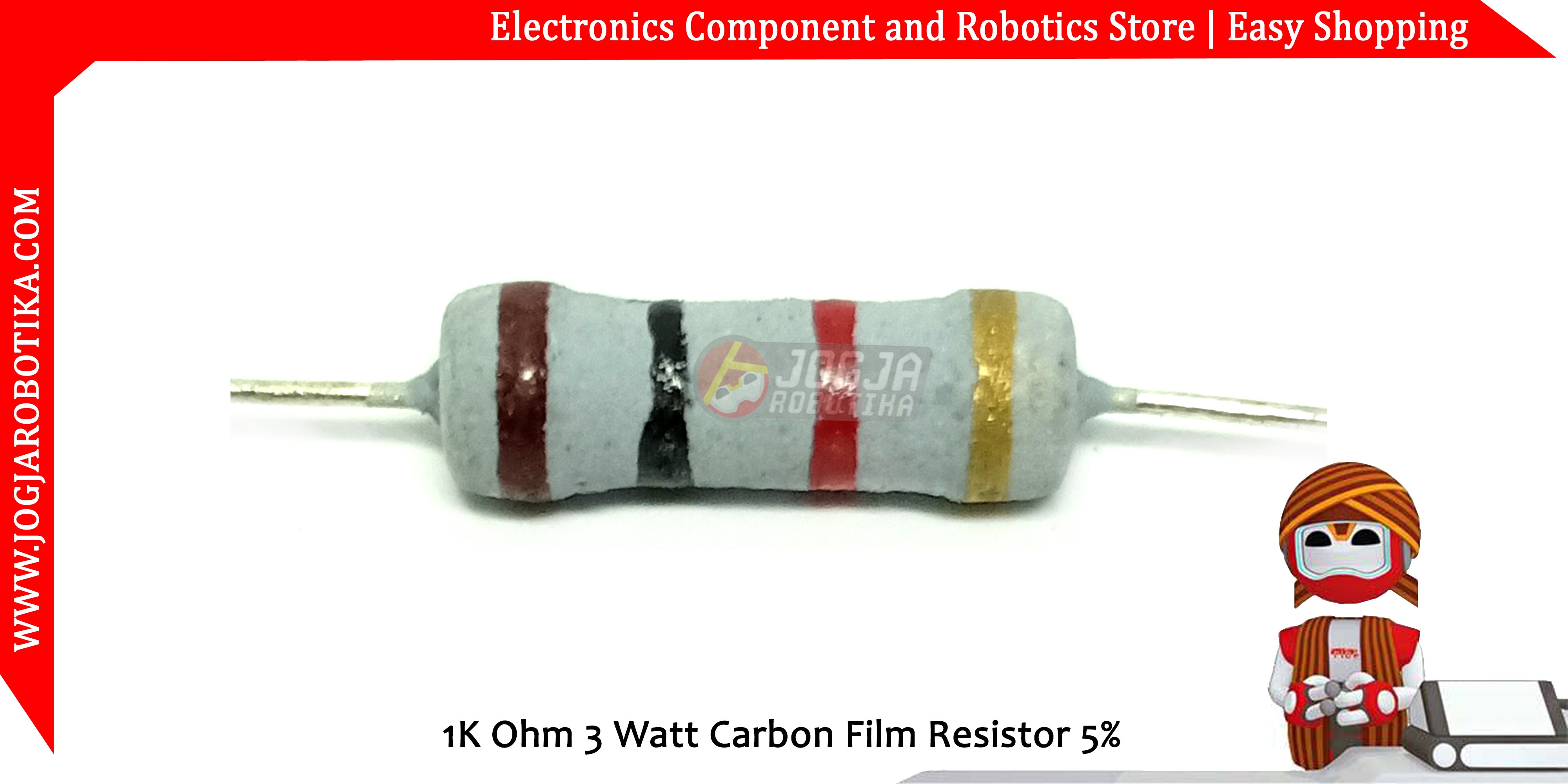 Jual 1K Ohm 3 Watt Carbon Film Resistor