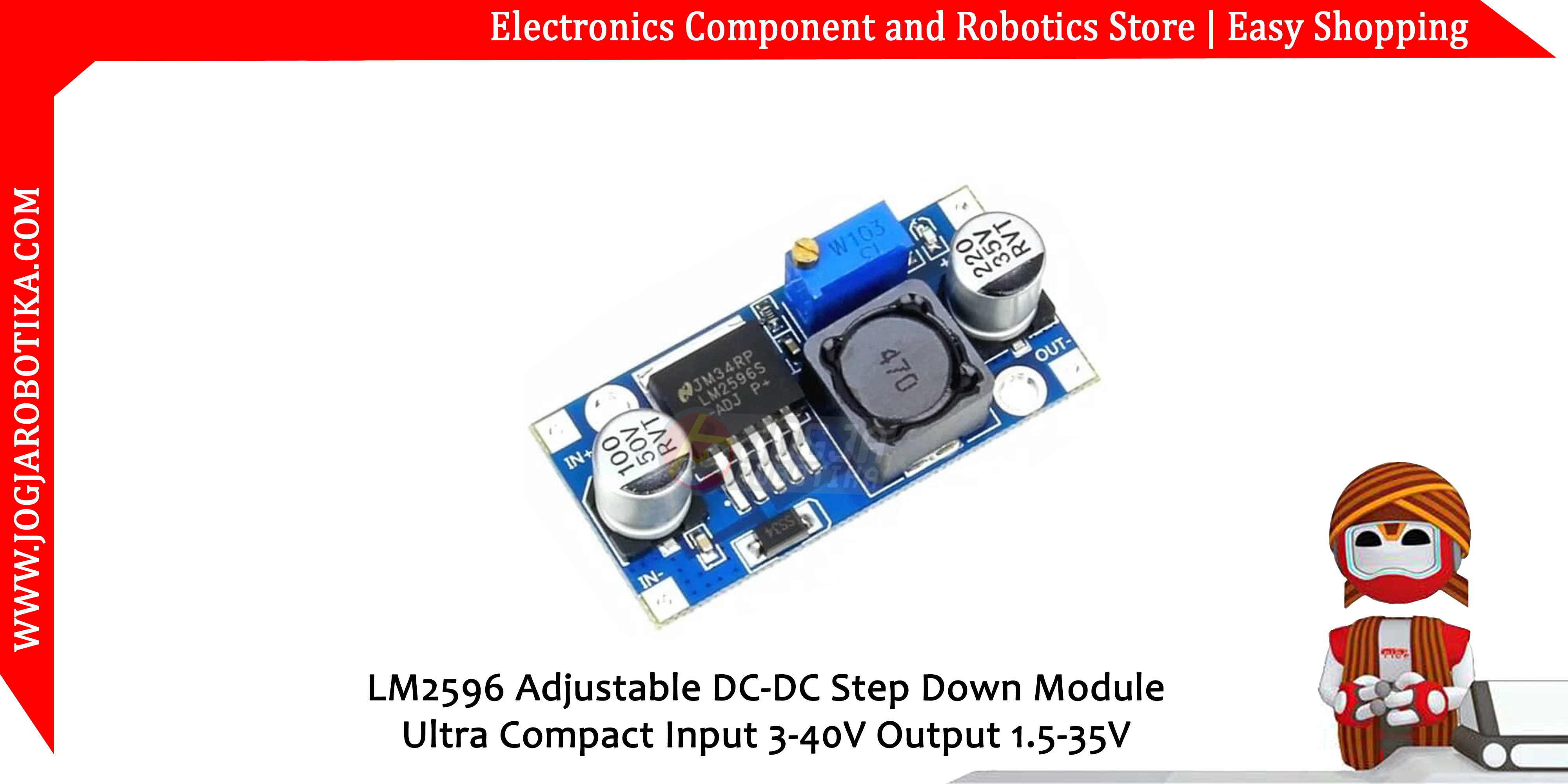 Jual LM2596 adjustable DC-DC step down module ultra compact input 3-40V output 1.5-35V