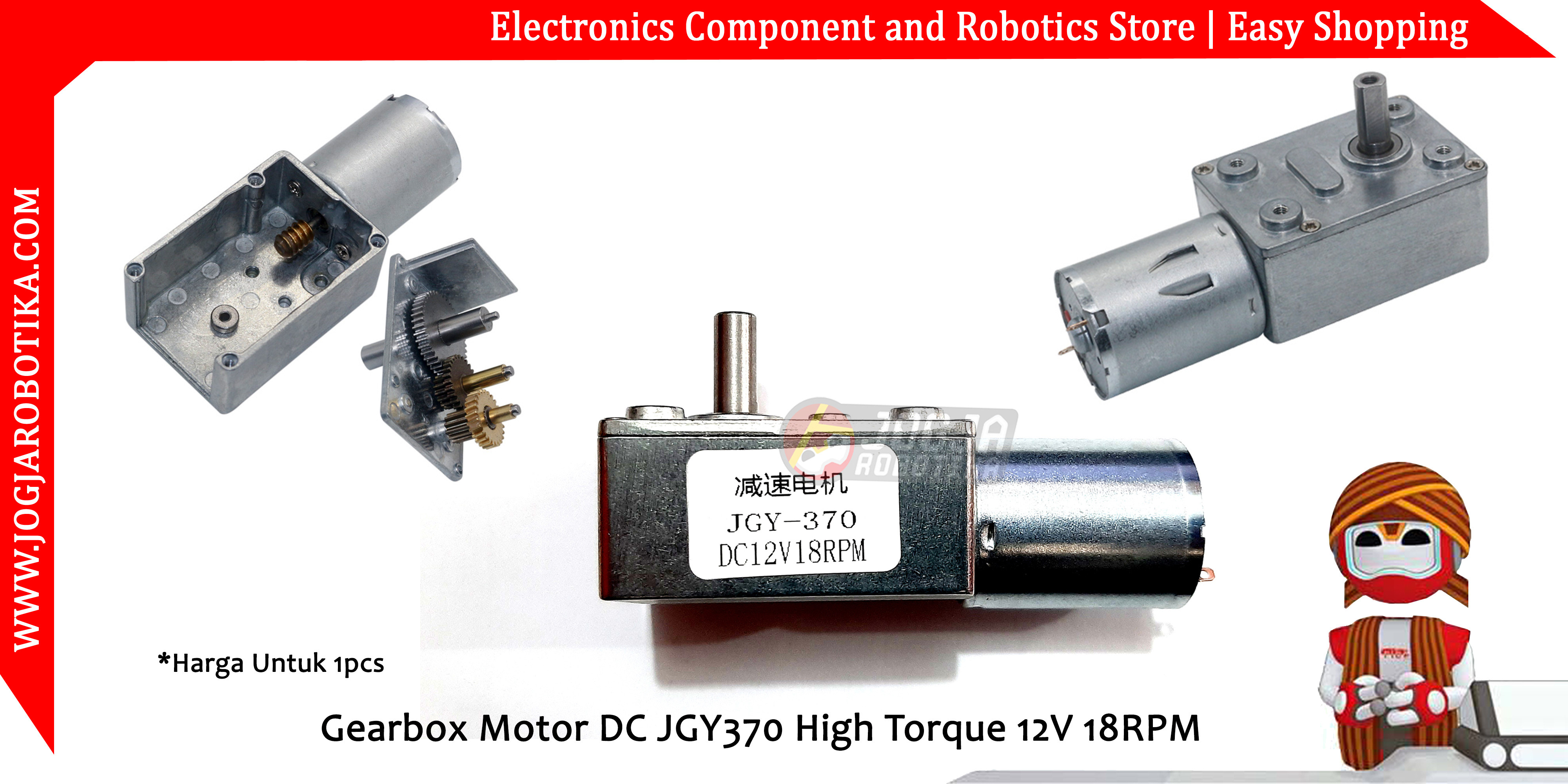 Jual Gearbox Motor DC JGY370 High Torque 12V 18RPM