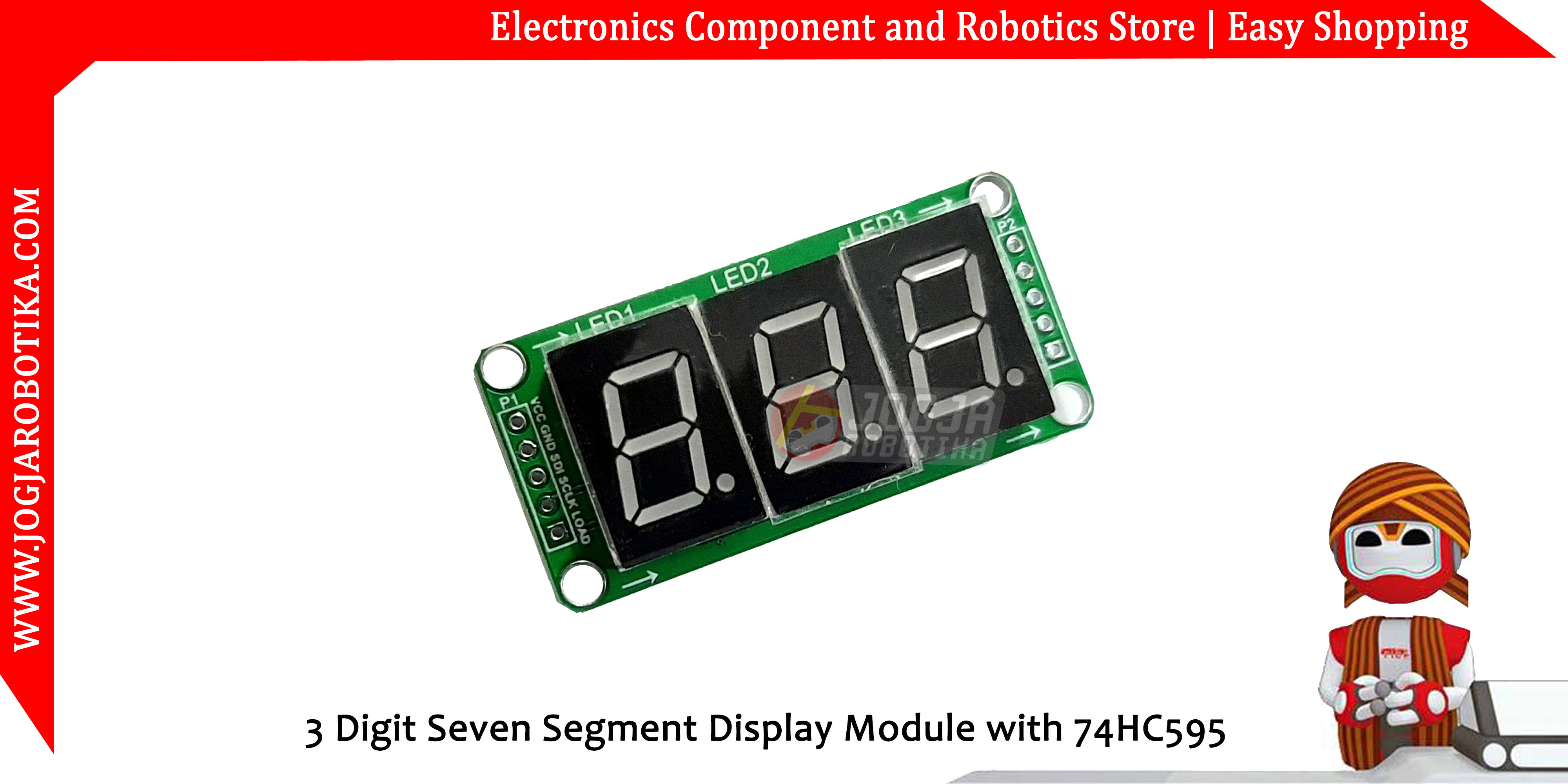 3 Digit Seven Segment Display Module with 74HC595 - Toko Komponen Elektronik , Listrik , LED dan ...