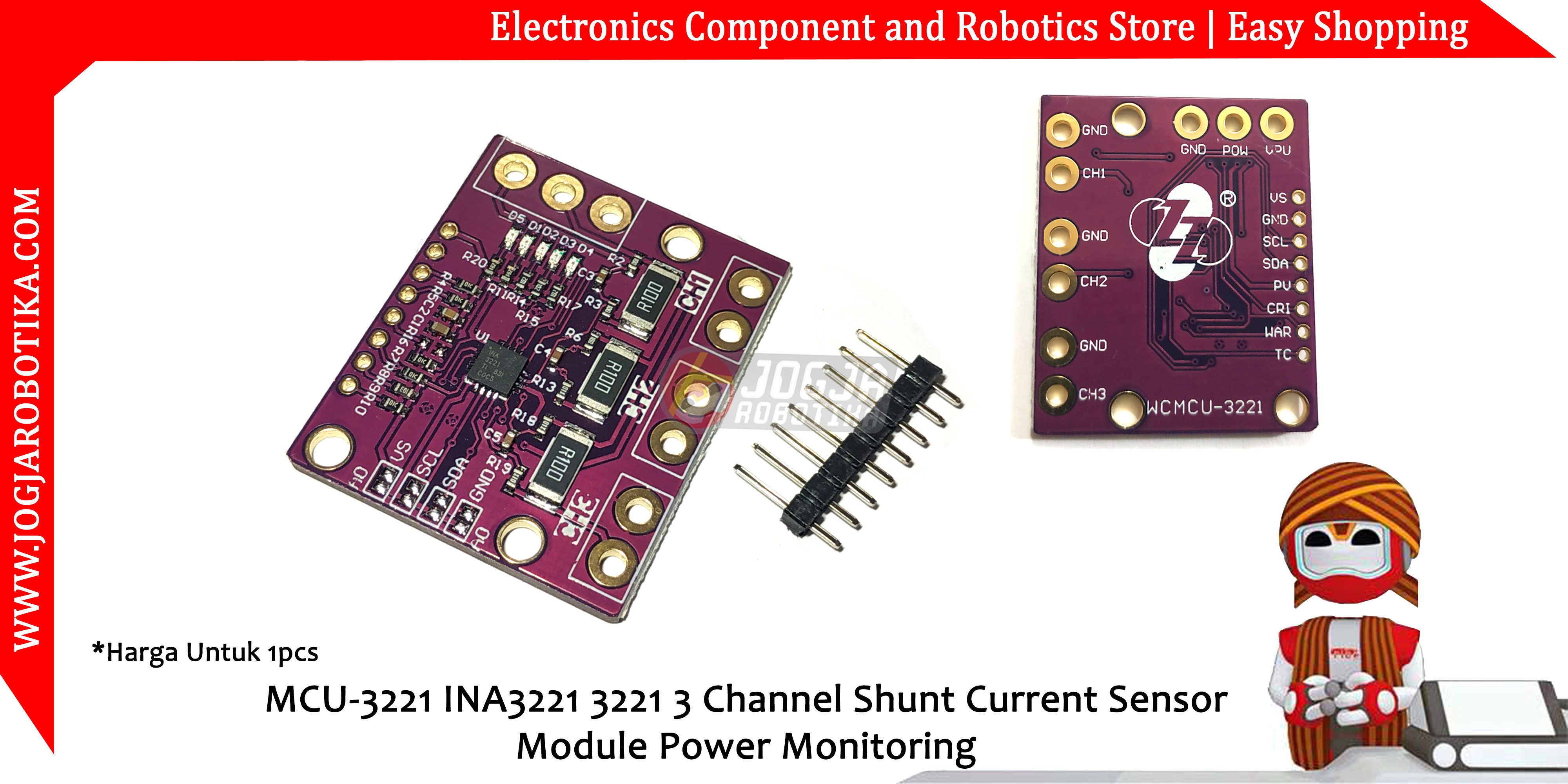 Jual MCU-3221 INA3221 3221 3 Channel Shunt Current Sensor Module Power Monitoring