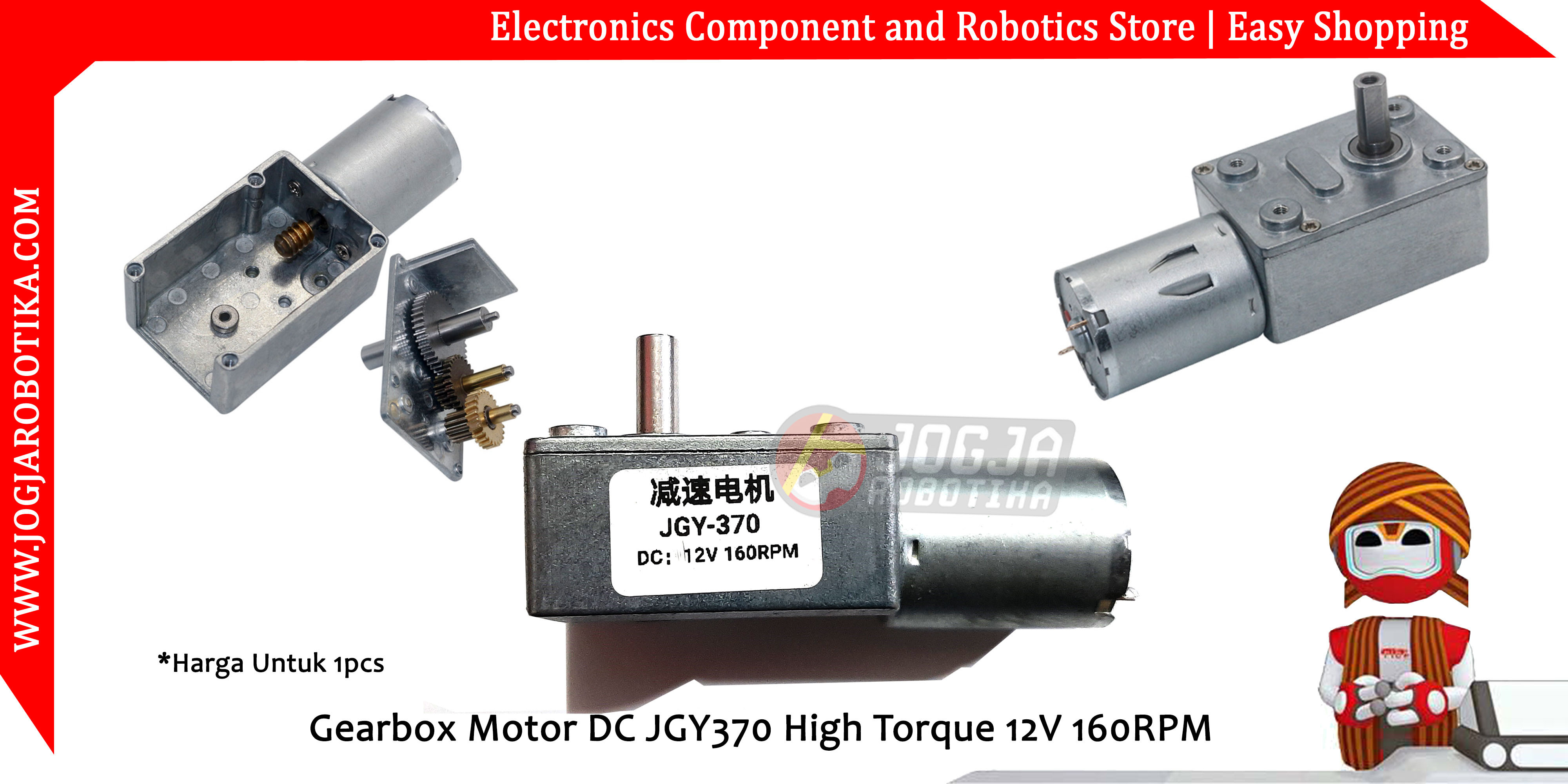 Jual Gearbox Motor DC JGY370 High Torque 12V 160RPM