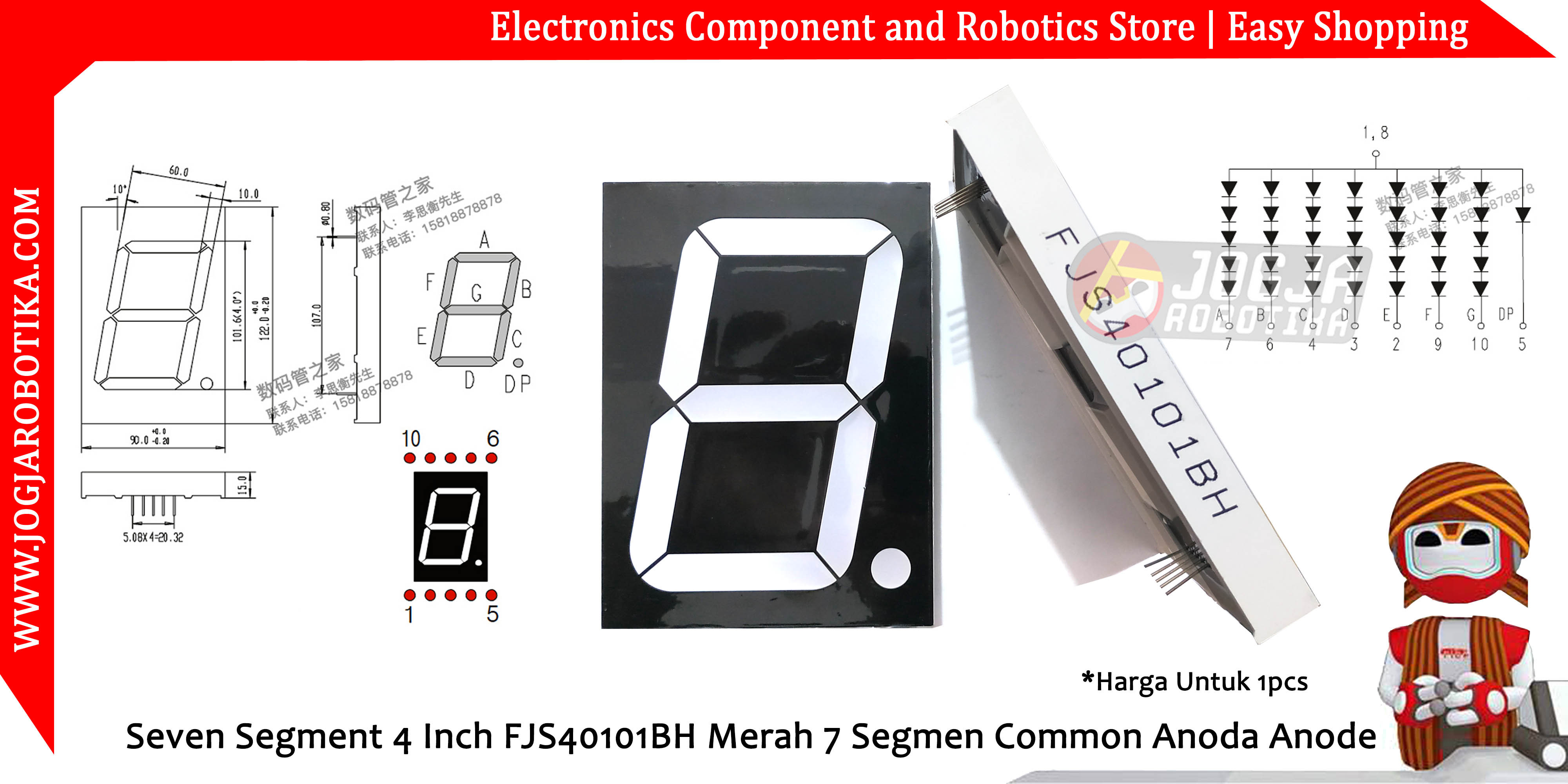 Seven Segment 4 Inch FJS40101BH Merah 7 Segmen Common Anoda Anode