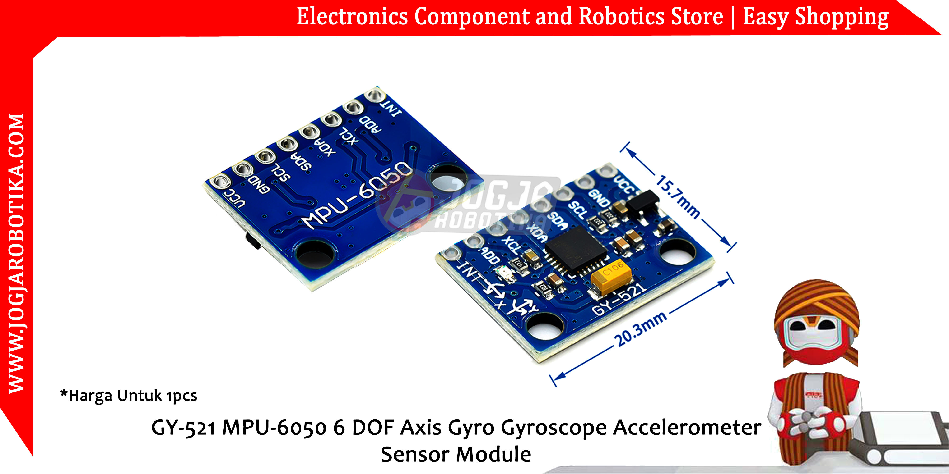 Jual GY-521 MPU-6050 6 DOF Axis Gyro Gyroscope Accelerometer Sensor Module