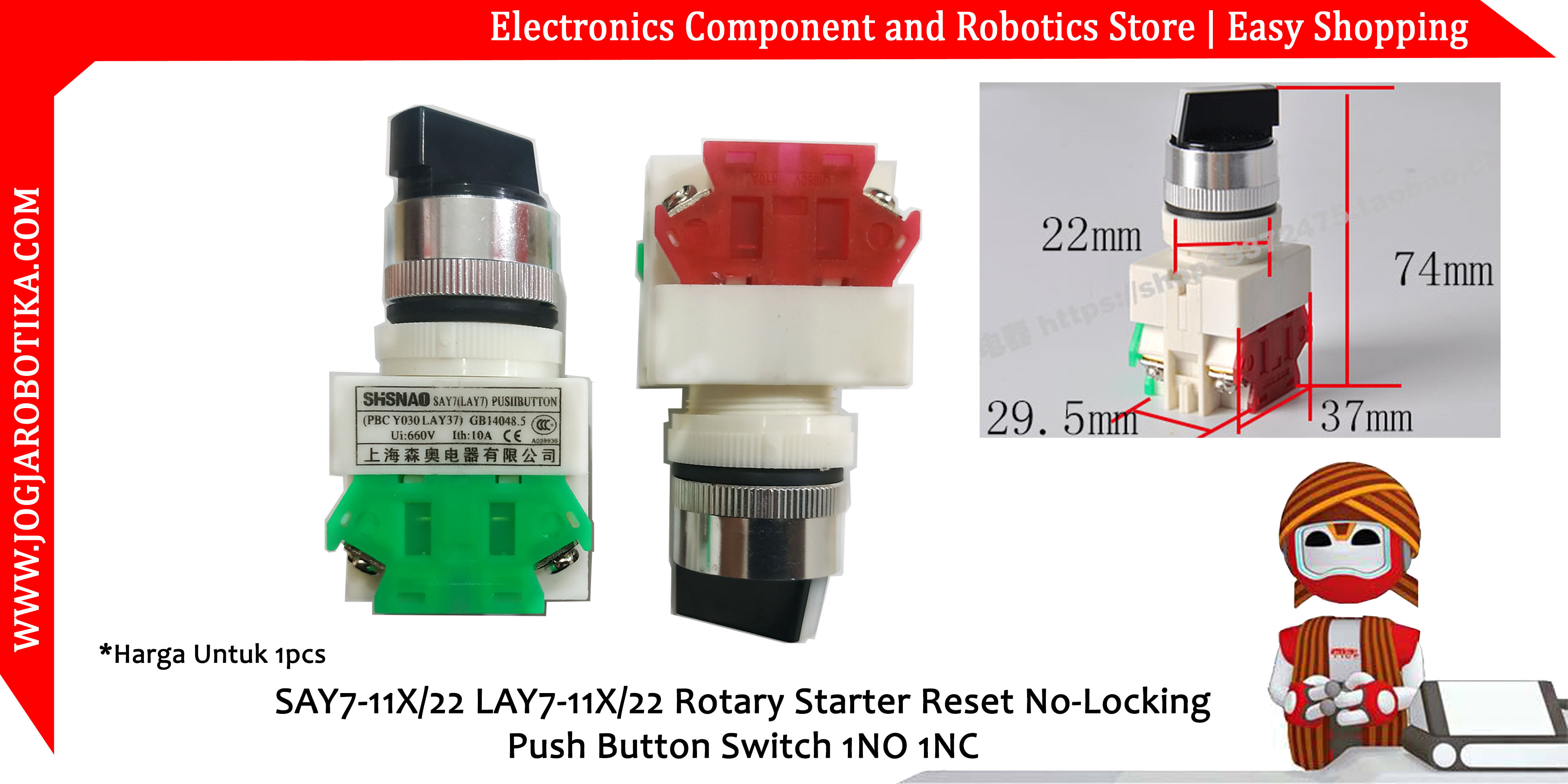 SAY7-11X/22 LAY7-11X/22 Rotary Starter Reset No-Locking Push Button ...