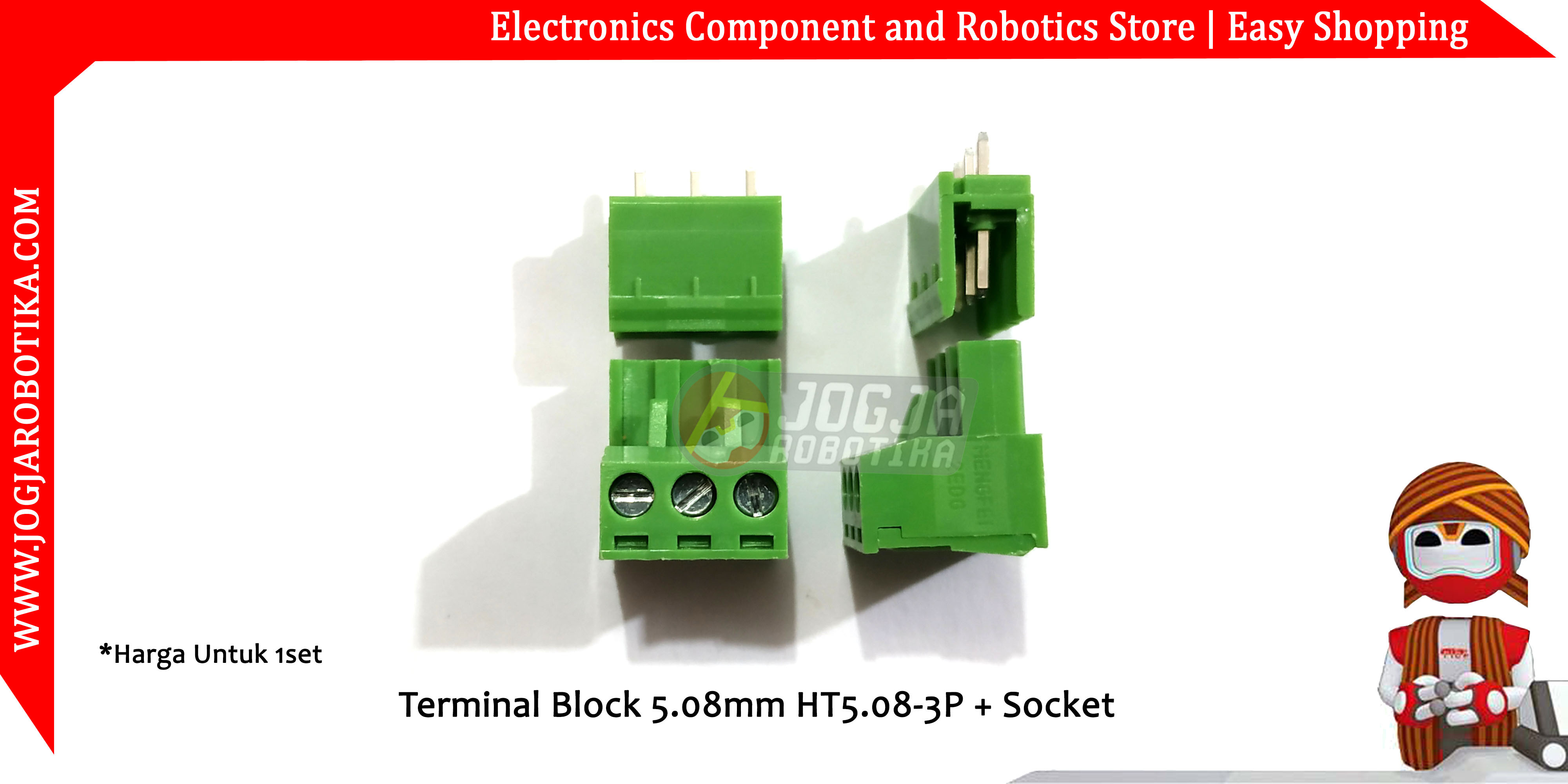 Jual Terminal Block 5.08mm HT5.08-3P + Socket