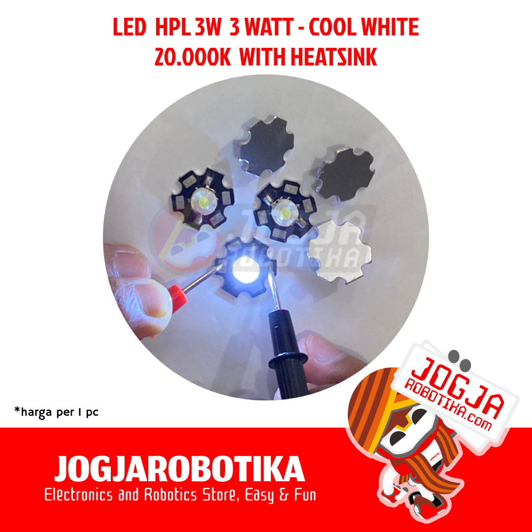 LED HPL HIGH POWER LED 3W 3 WATT - COOL WHITE - 20.000K+HEATSINK