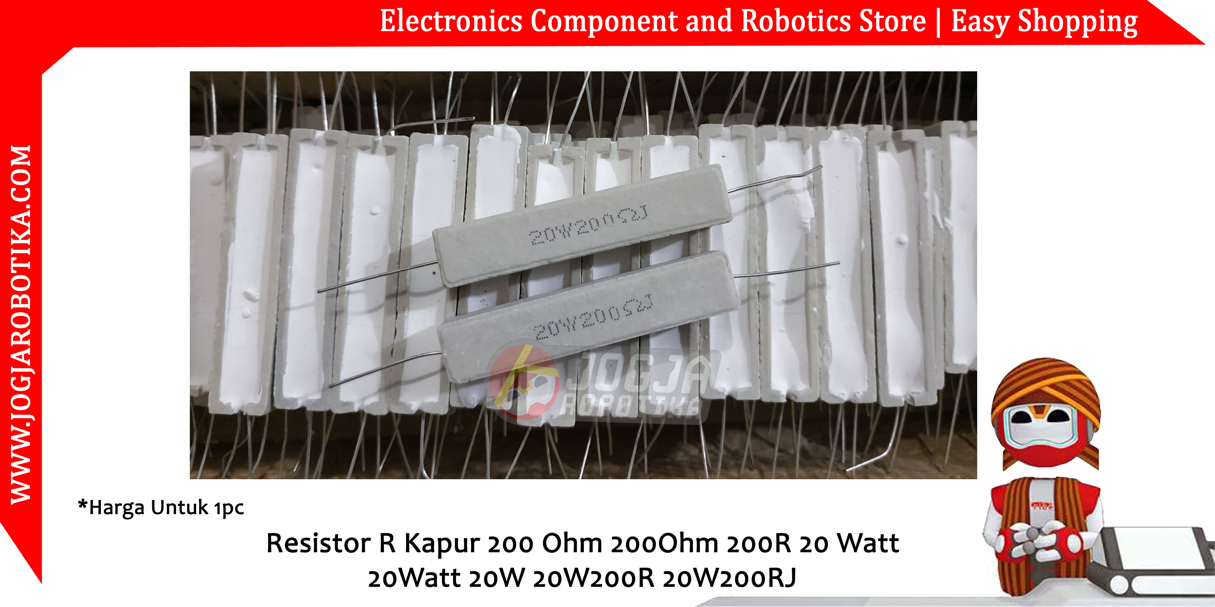 Resistor R Kapur 200 Ohm 200Ohm 200R 20 Watt 20Watt 20W 20W200R 20W200RJ