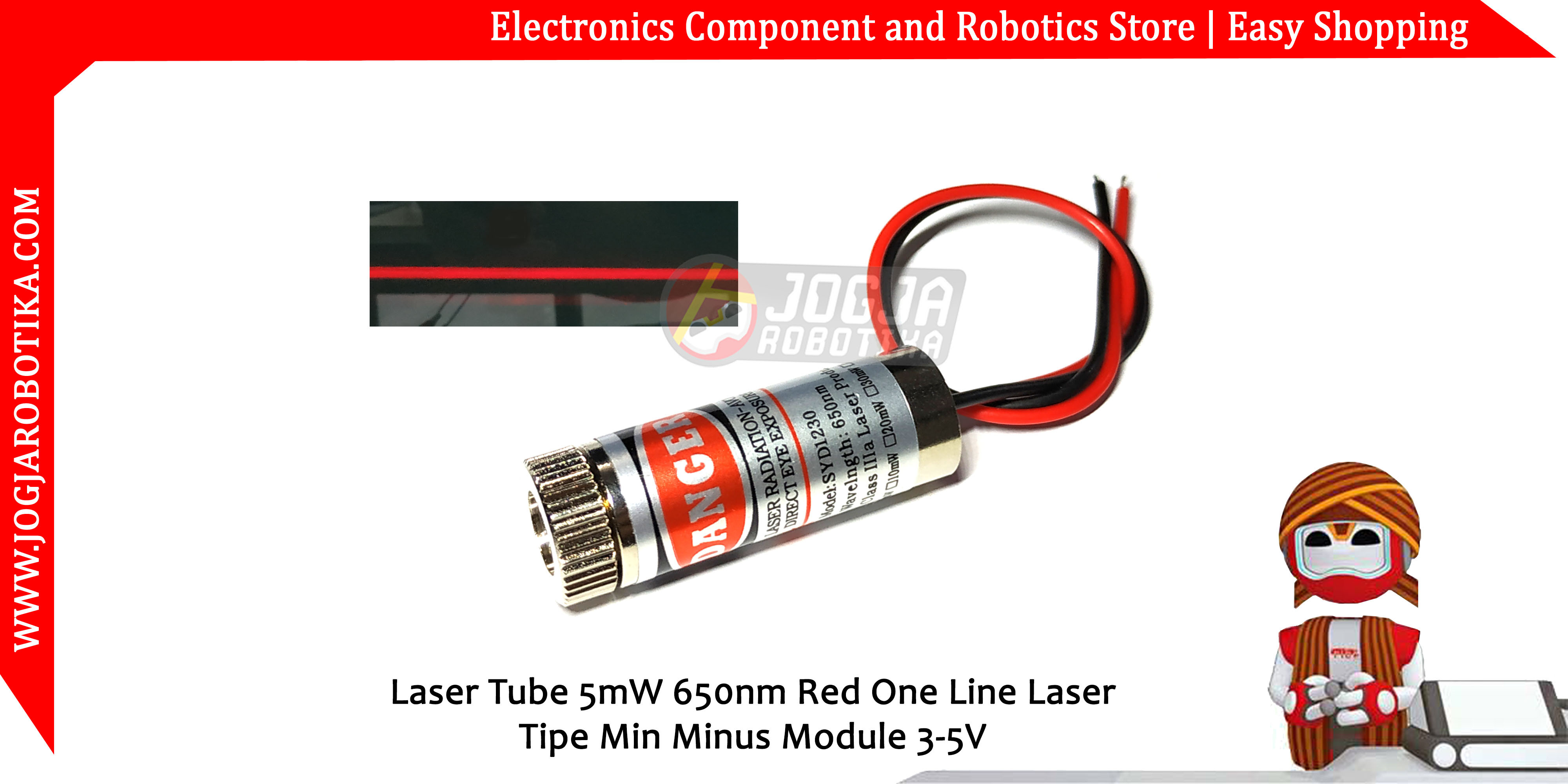 Jual Laser Tube 5mW 650nm Red One Line Laser Tipe Min Minus Module 3-5V
