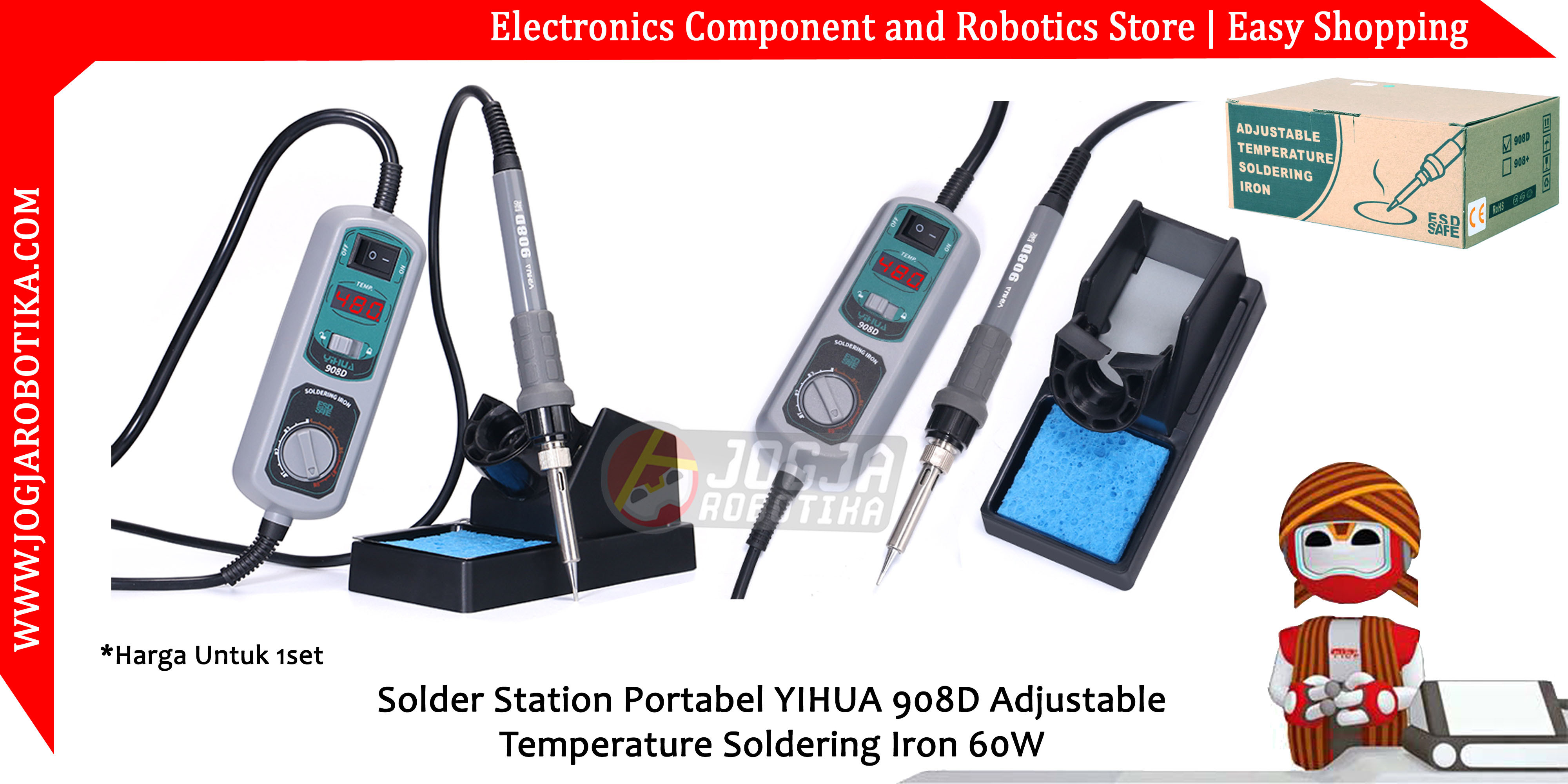 Solder Station Portabel YIHUA 908D Adjustable Temperature Soldering ...