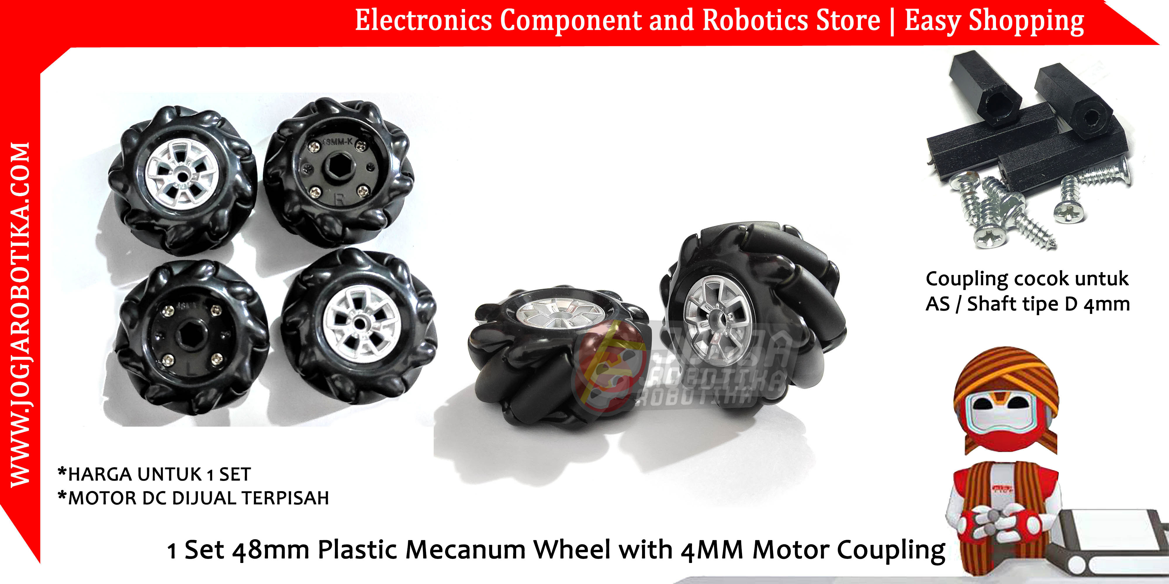 1 Set 48mm Plastic Mecanum Wheel with 4MM Motor Coupling