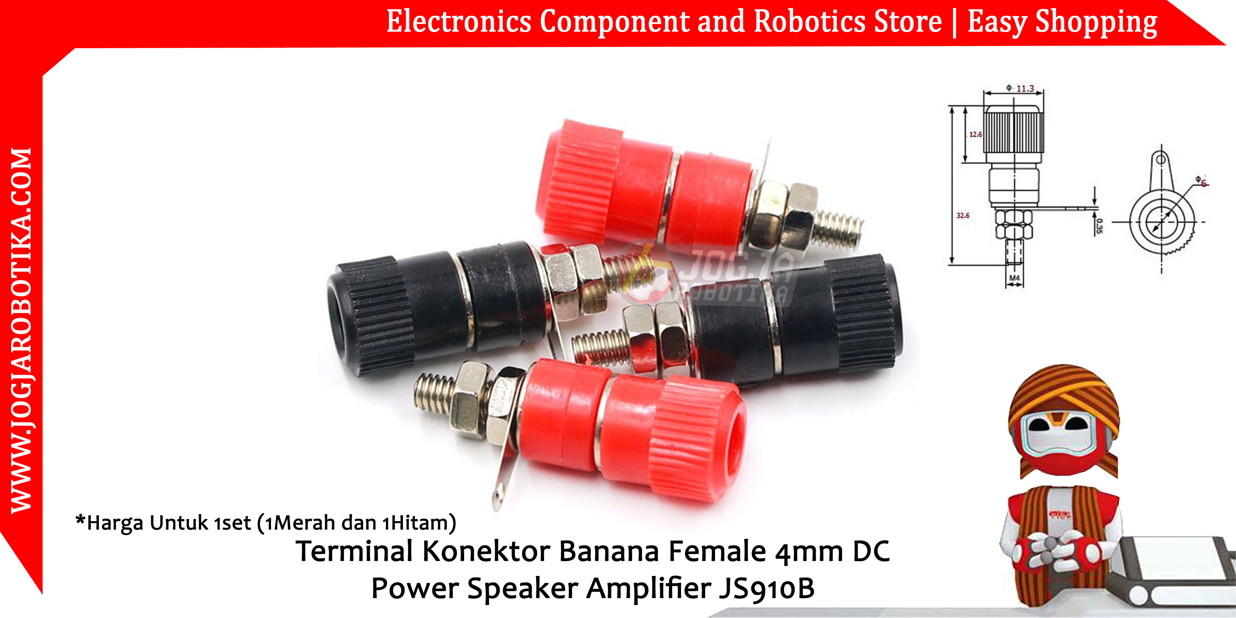 Terminal Konektor Banana Female 4mm DC Power Speaker Amplifier JS910B