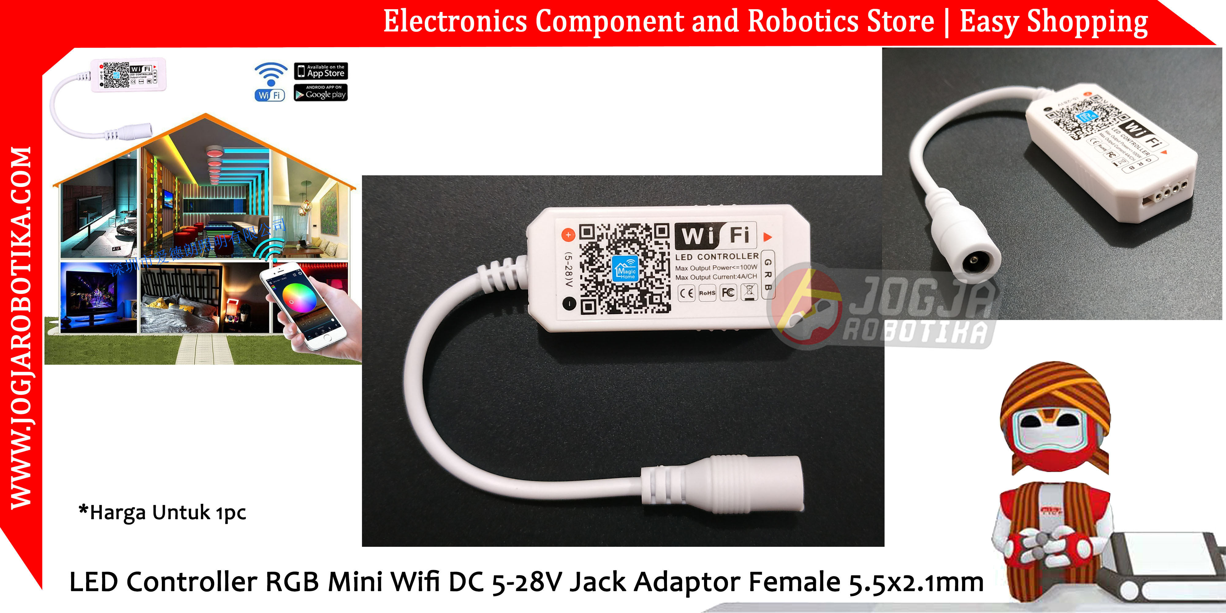 LED Controller RGB Mini Wifi DC 5-28V Jack Adaptor Female 5.5x2.1mm