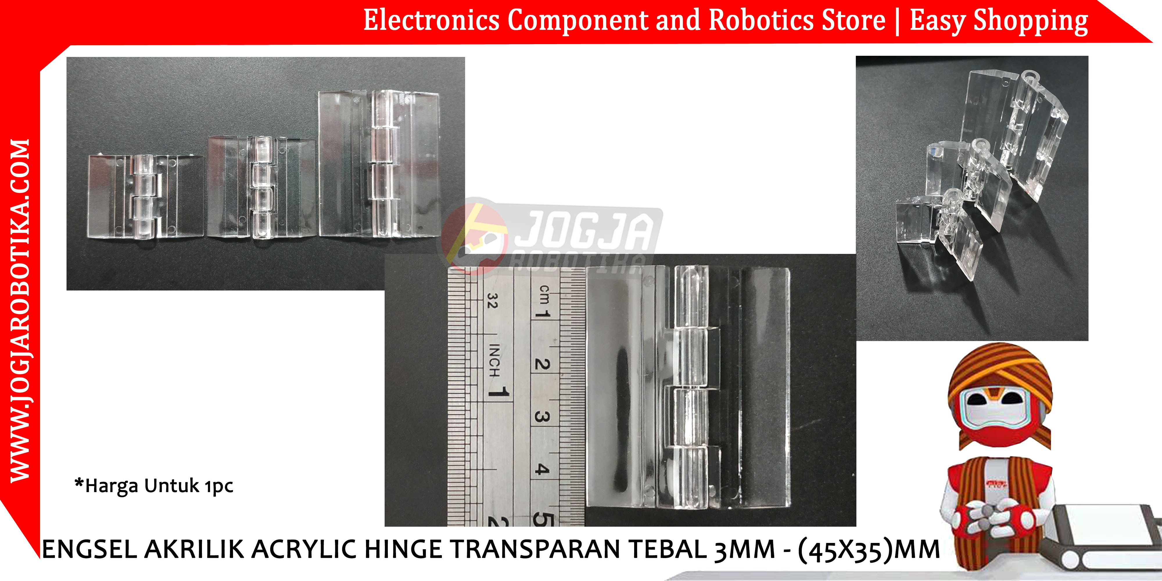ENGSEL AKRILIK ACRYLIC HINGE TRANSPARAN TEBAL 3MM - (45X35)MM