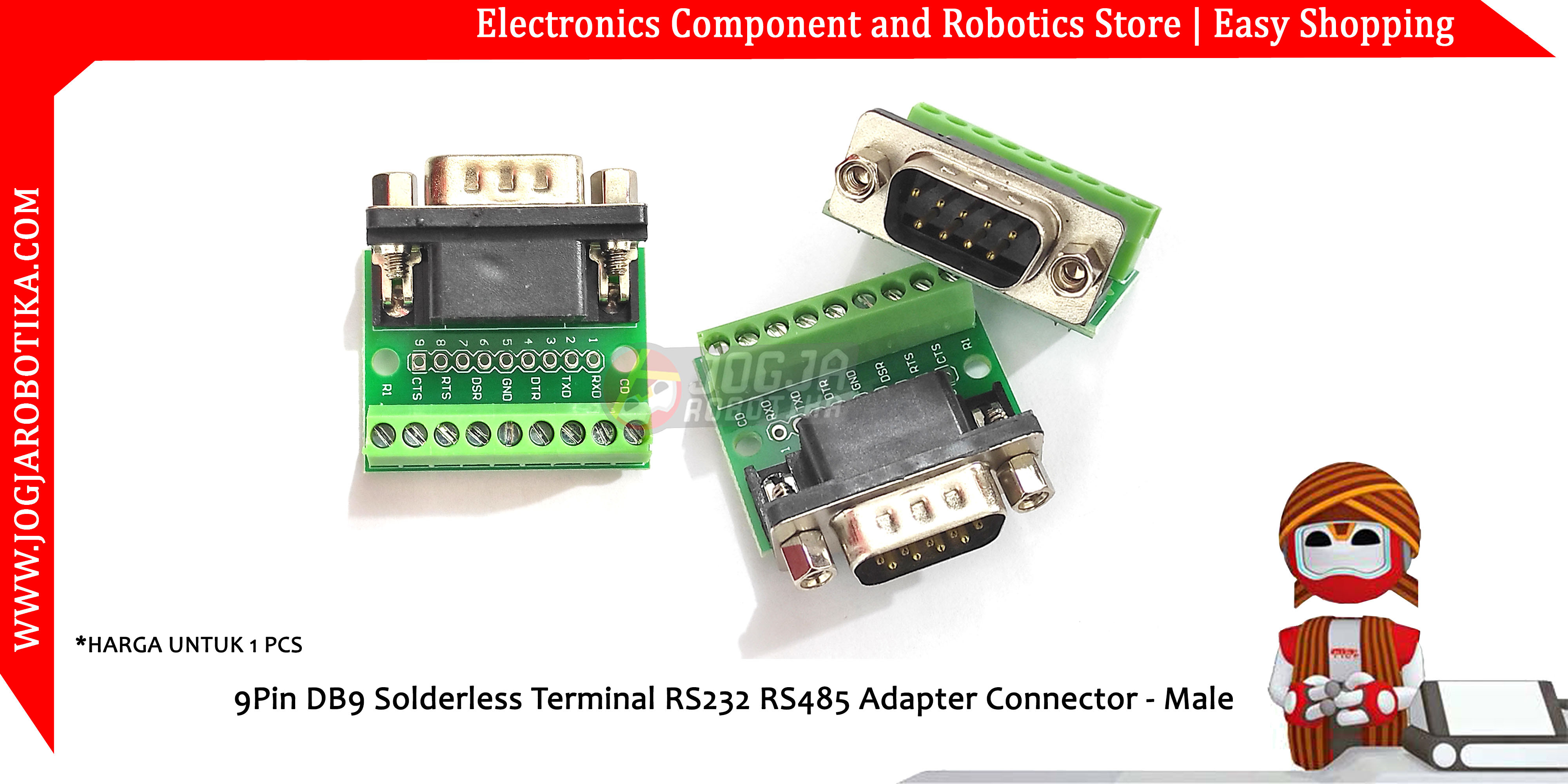 9Pin DB9 Solderless Terminal RS232 RS485 Adapter Connector - Male