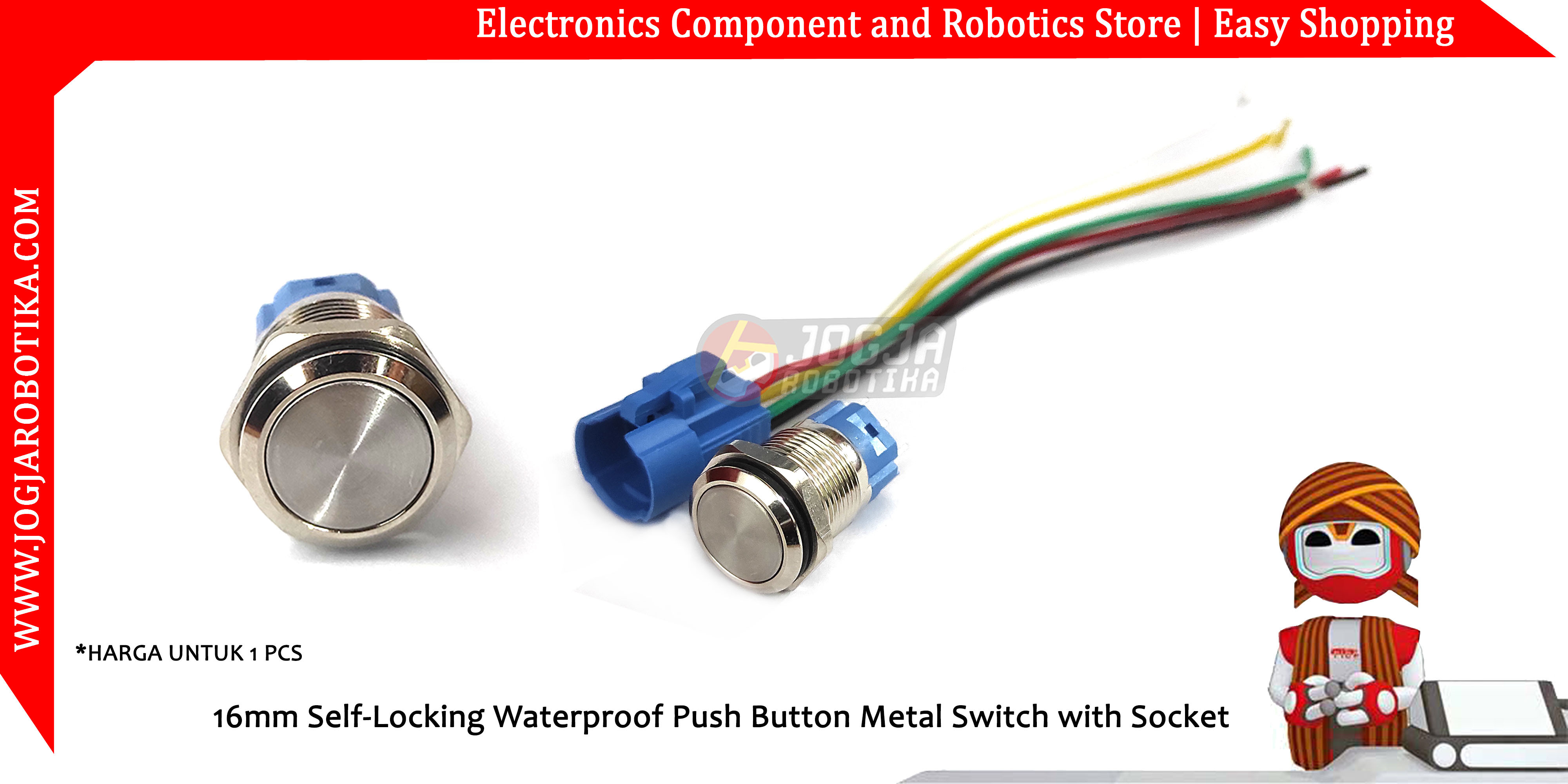 16mm Self-Locking Waterproof Push Button Metal Switch with Socket ...