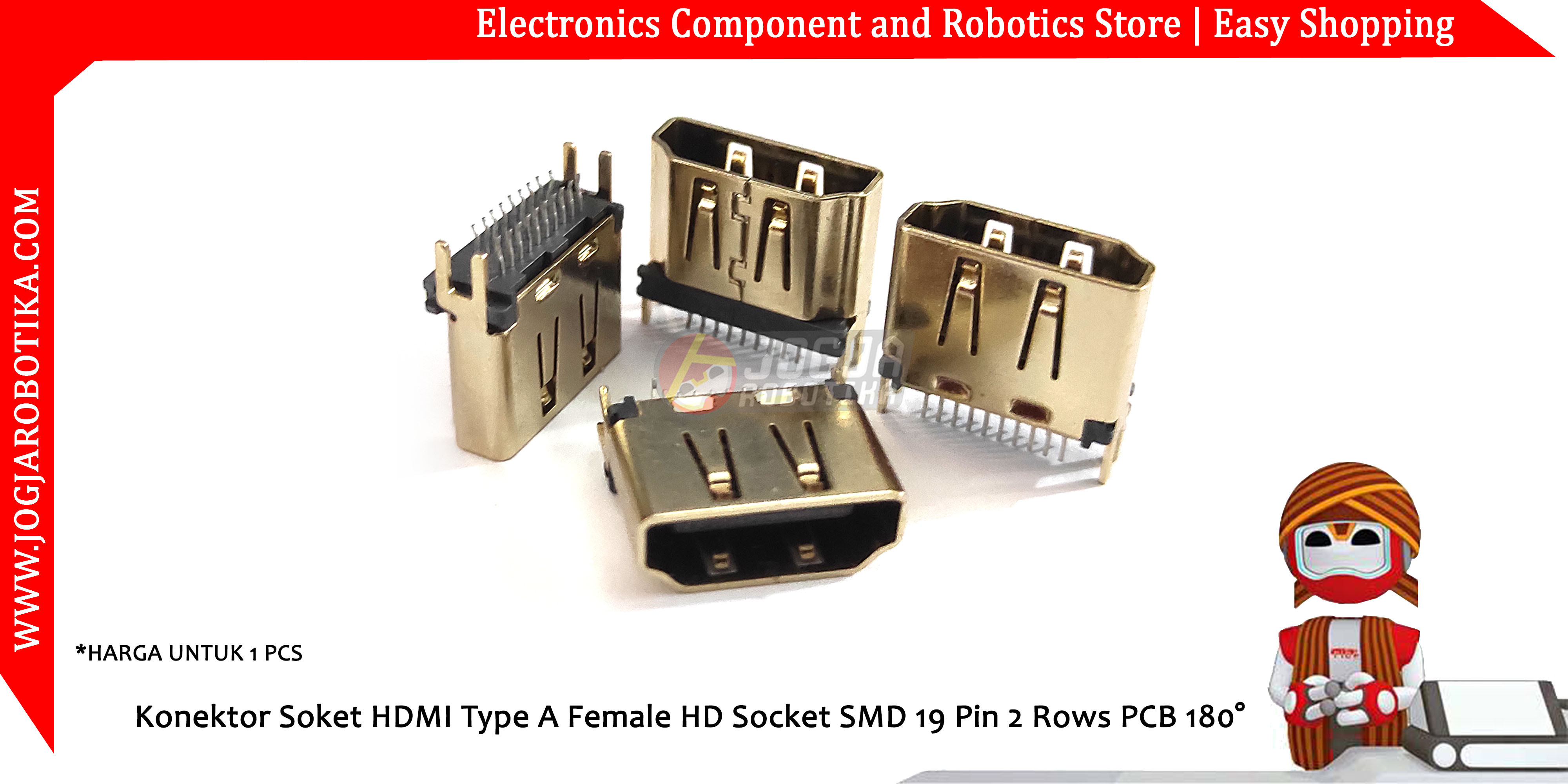 Konektor Soket HDMI Type A Female HD Socket SMD 19 Pin 2 Rows PCB 180°