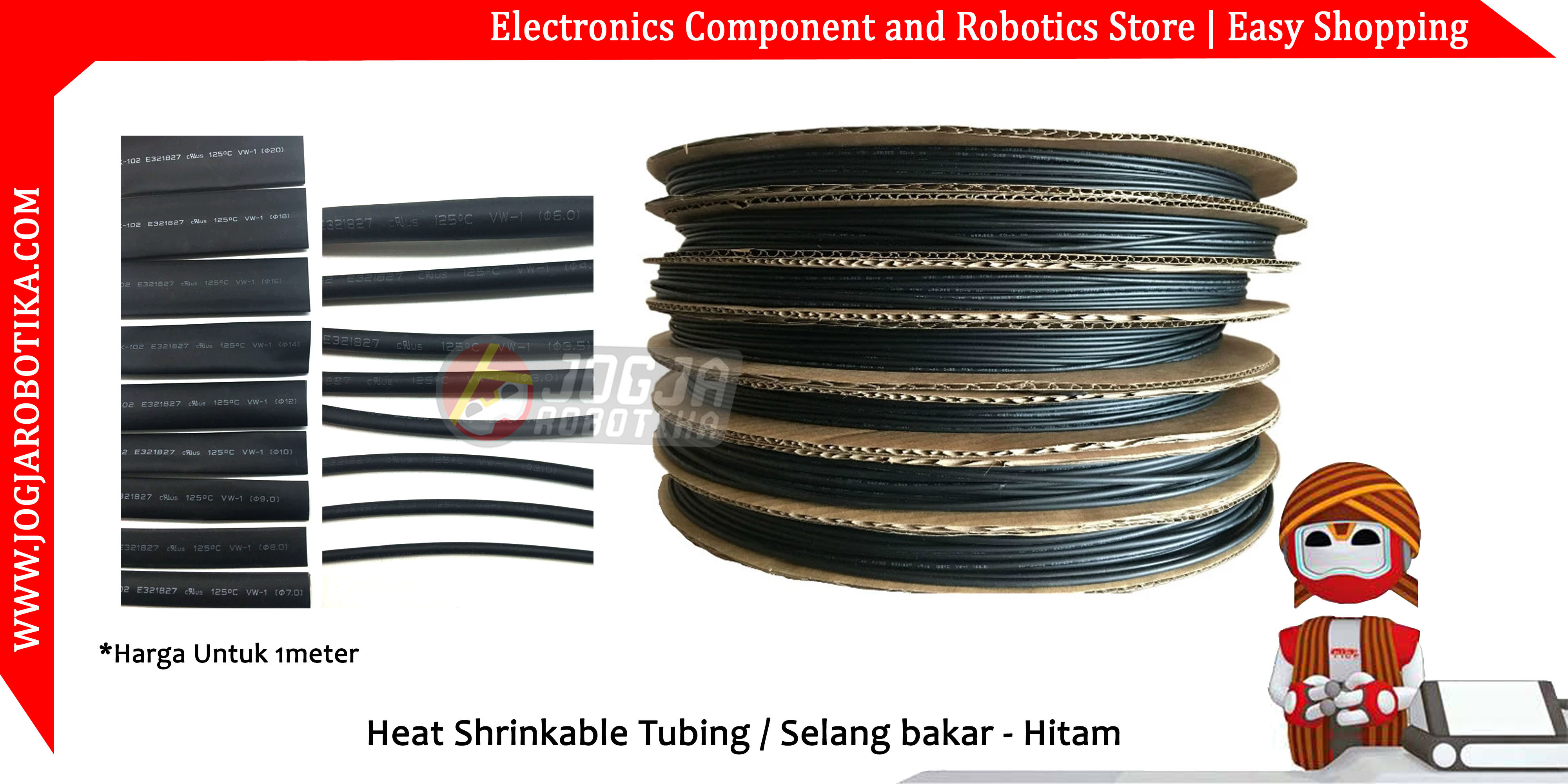 jual 2mm Heat Shrinkable Tubing / Selang bakar - Hitam