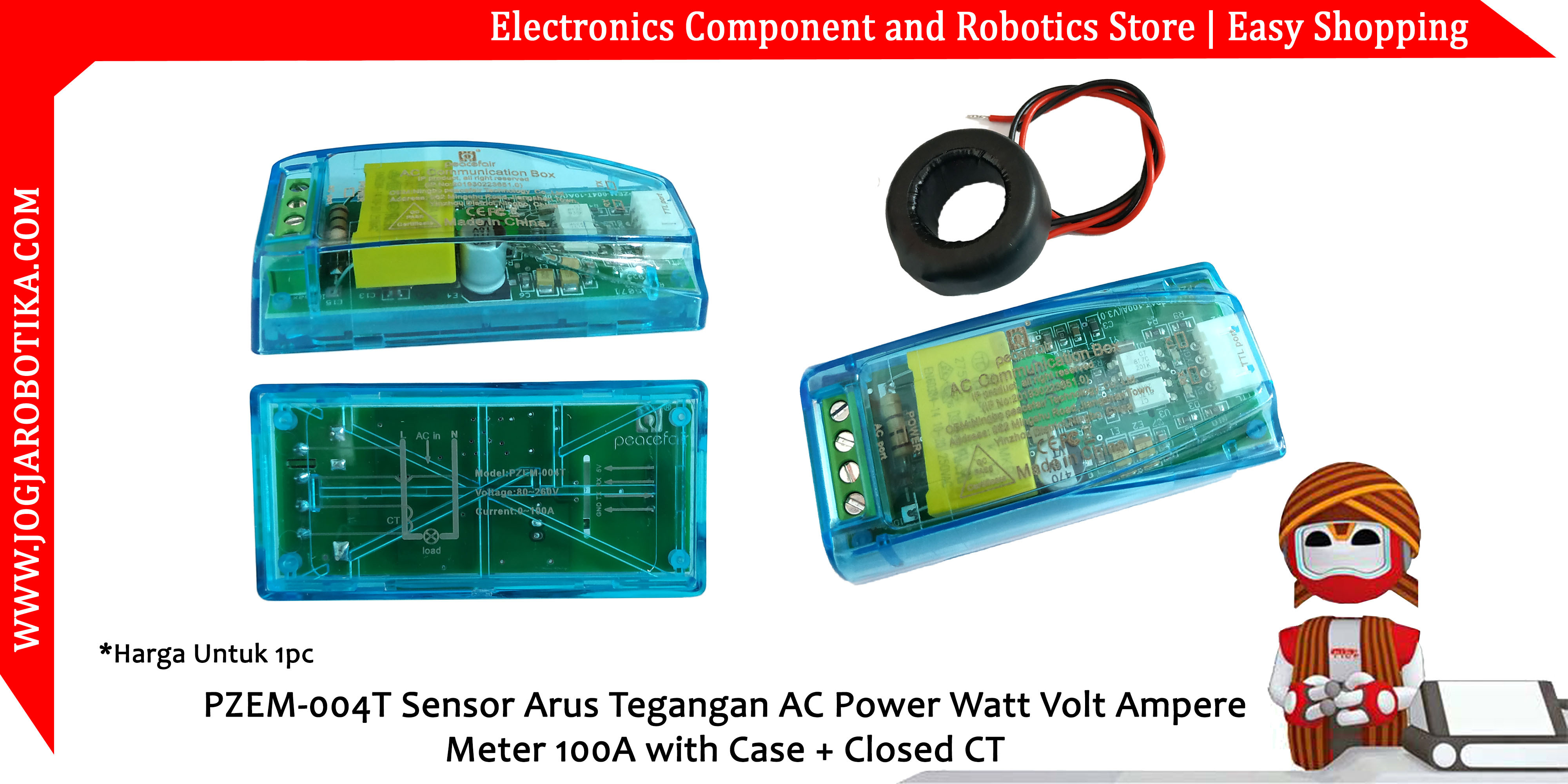 PZEM-004T Sensor Arus Tegangan AC Power Watt Volt Ampere Meter 100A ...
