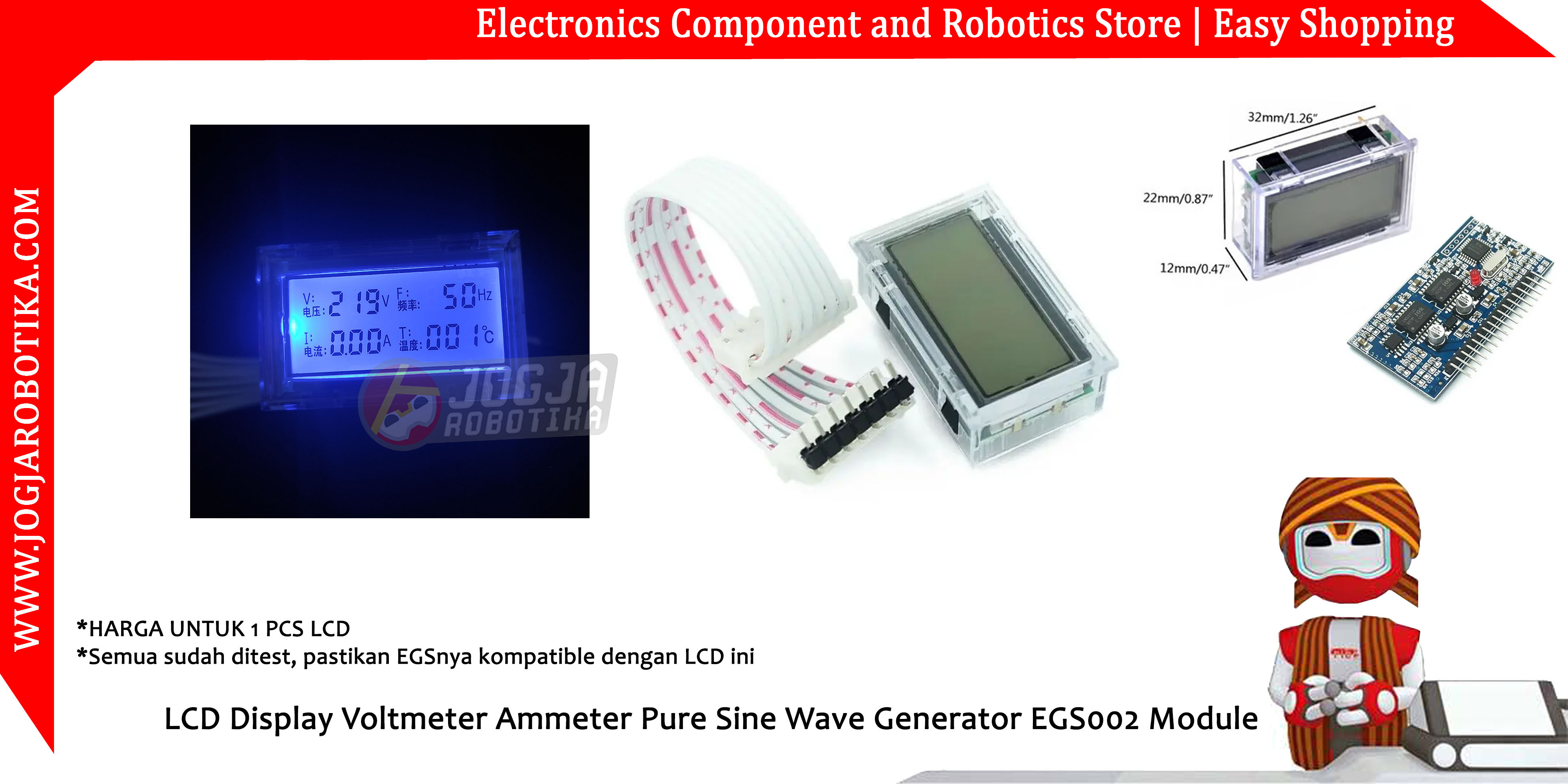 jual LCD Display Voltmeter Ammeter Pure Sine Wave Generator EGS002 Module