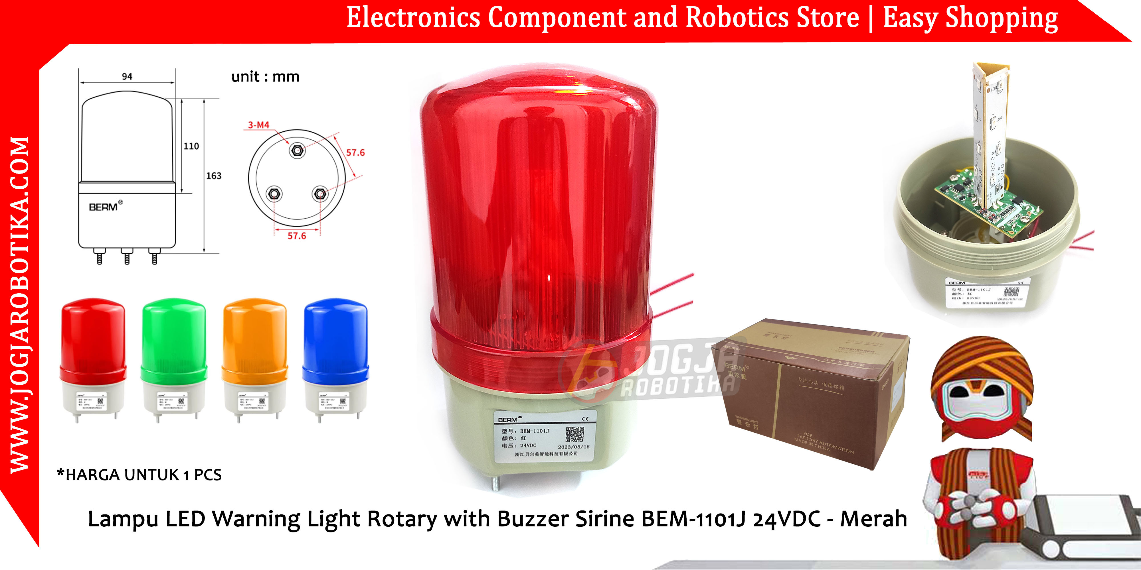 Lampu LED Warning Light Rotary with Buzzer Sirine BEM-1101J 24VDC - Merah