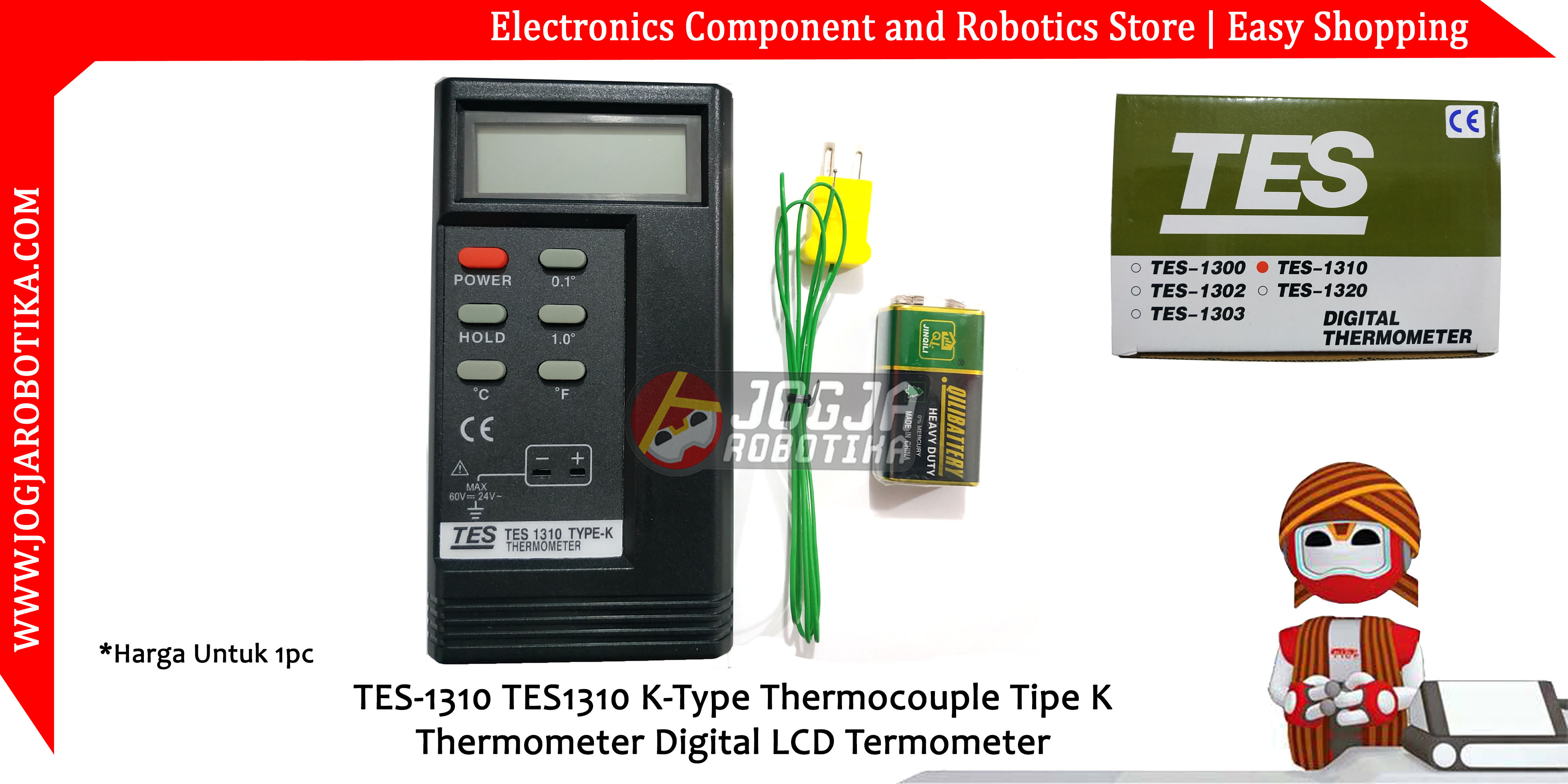 TES-1310 TES1310 K-Type Thermocouple Tipe K Thermometer Digital LCD ...