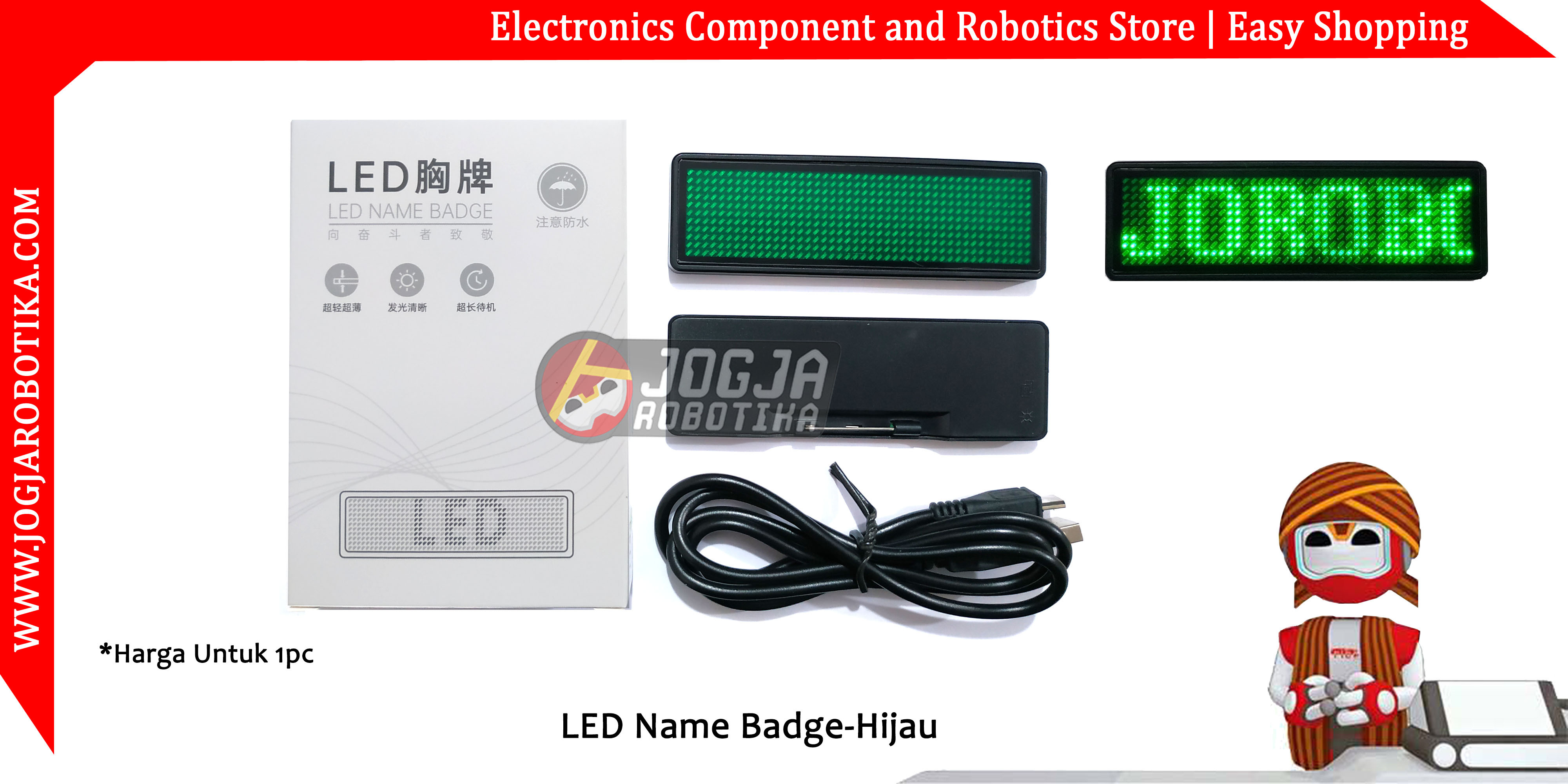 Jual LED Name Badge-Hijau