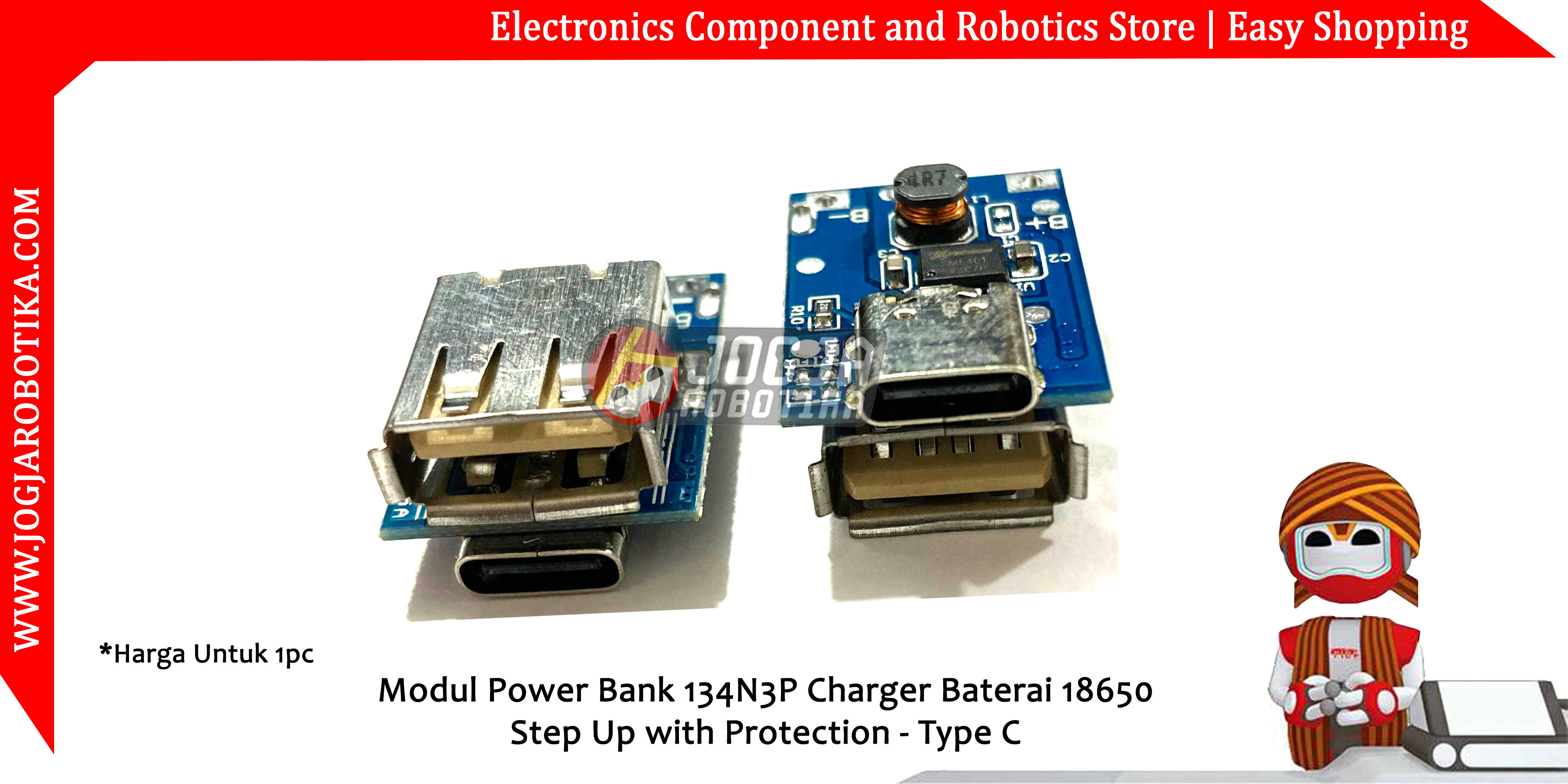 Modul Power Bank 134N3P Charger Baterai 18650 Step Up with Protection ...