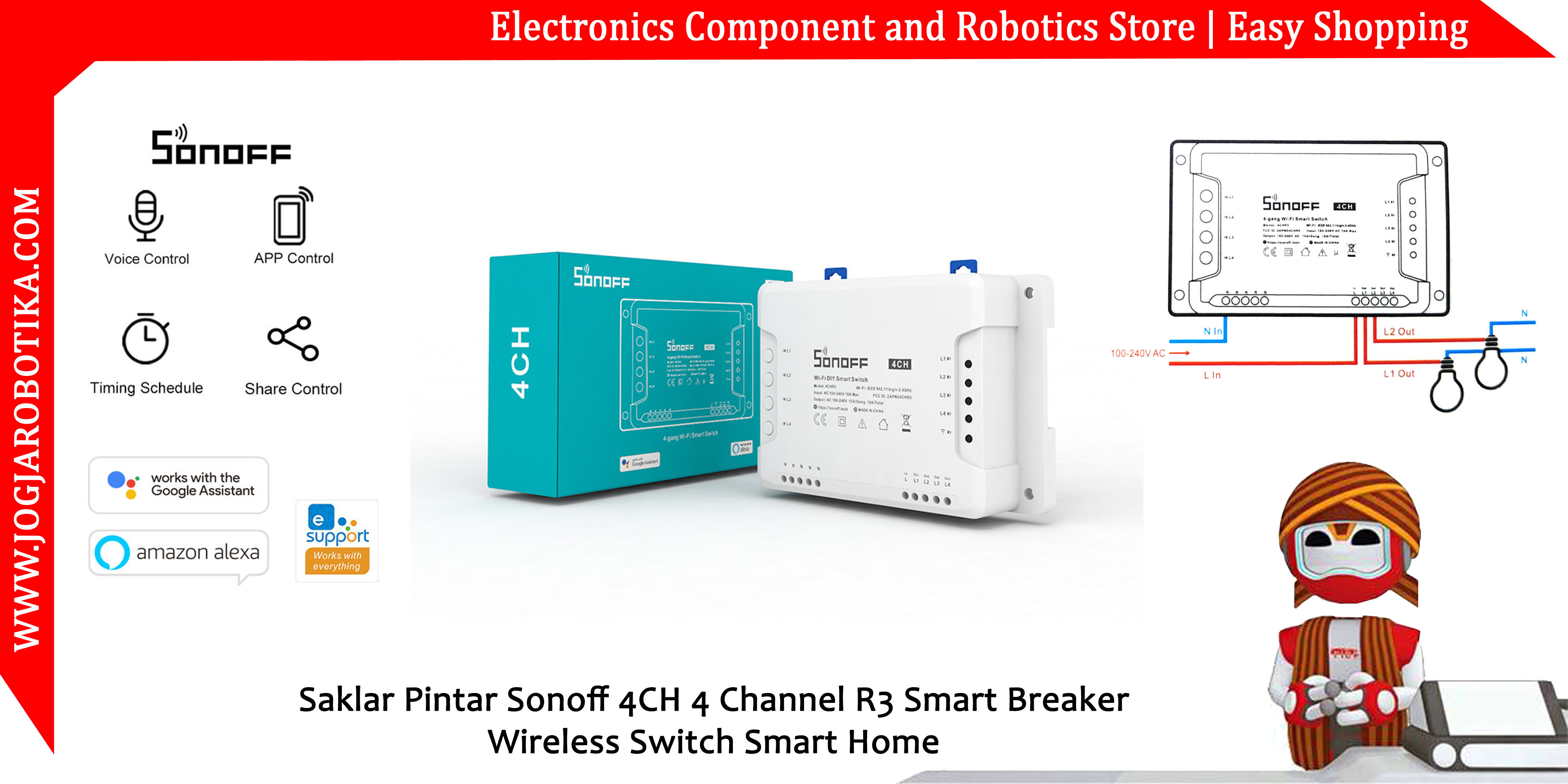Saklar Pintar Sonoff 4CH 4 Channel R3 Smart Breaker Wireless Switch ...