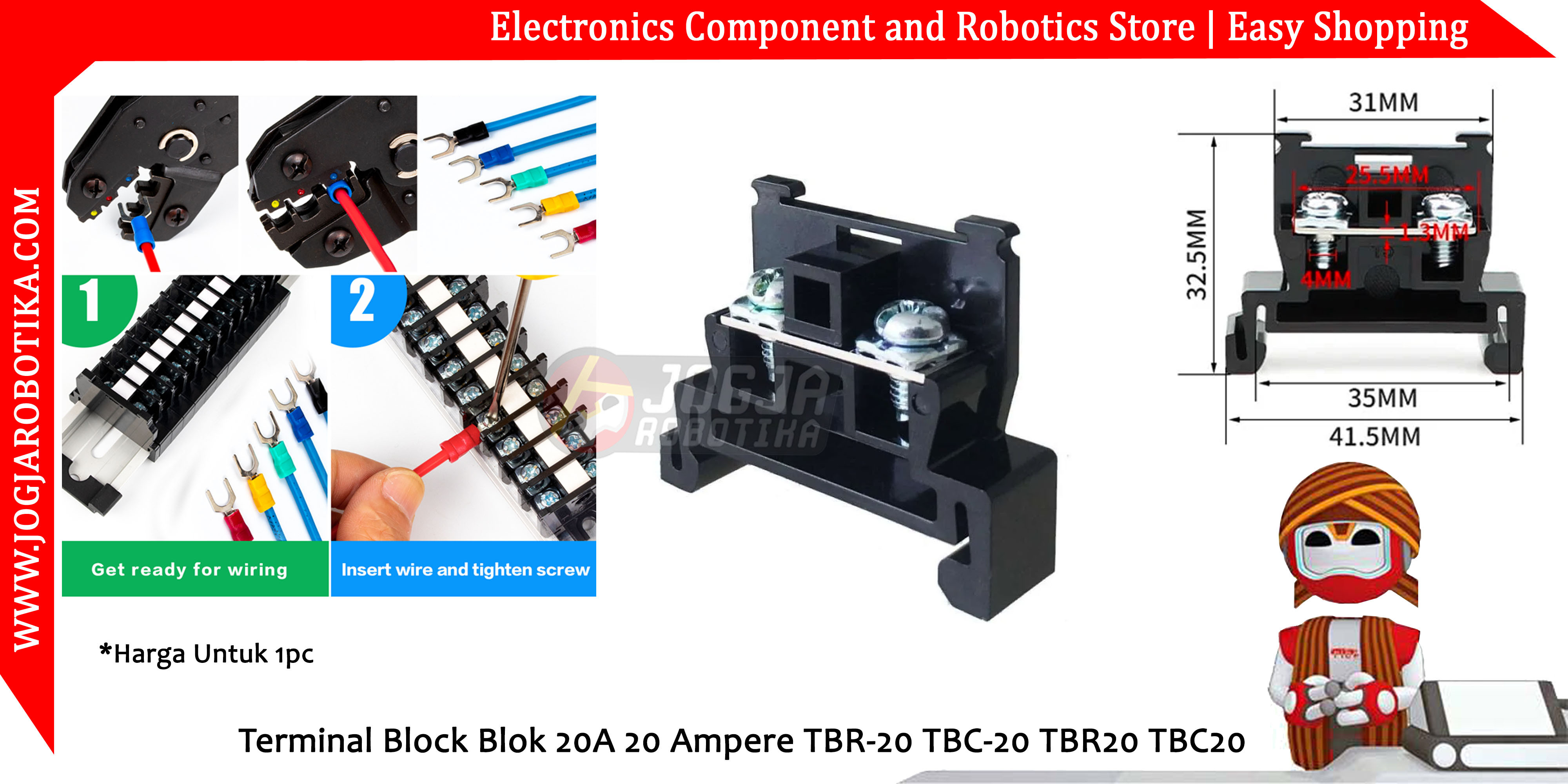 Terminal Block Blok 20A 20 Ampere TBR-20 TBC-20 TBR20 TBC20
