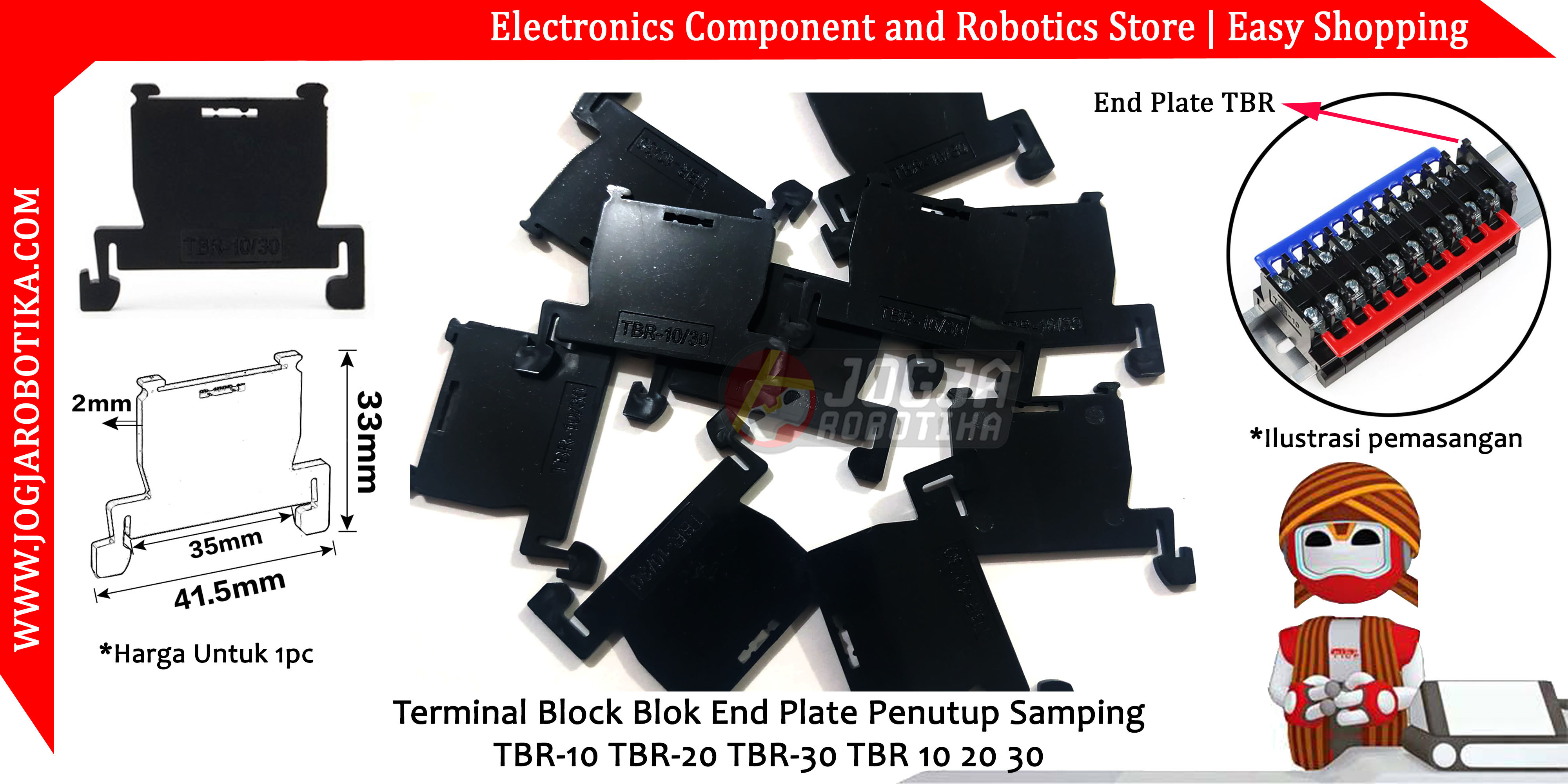 Terminal Block Blok End Plate Penutup Samping TBR-10 TBR-20 TBR-30 TBR ...