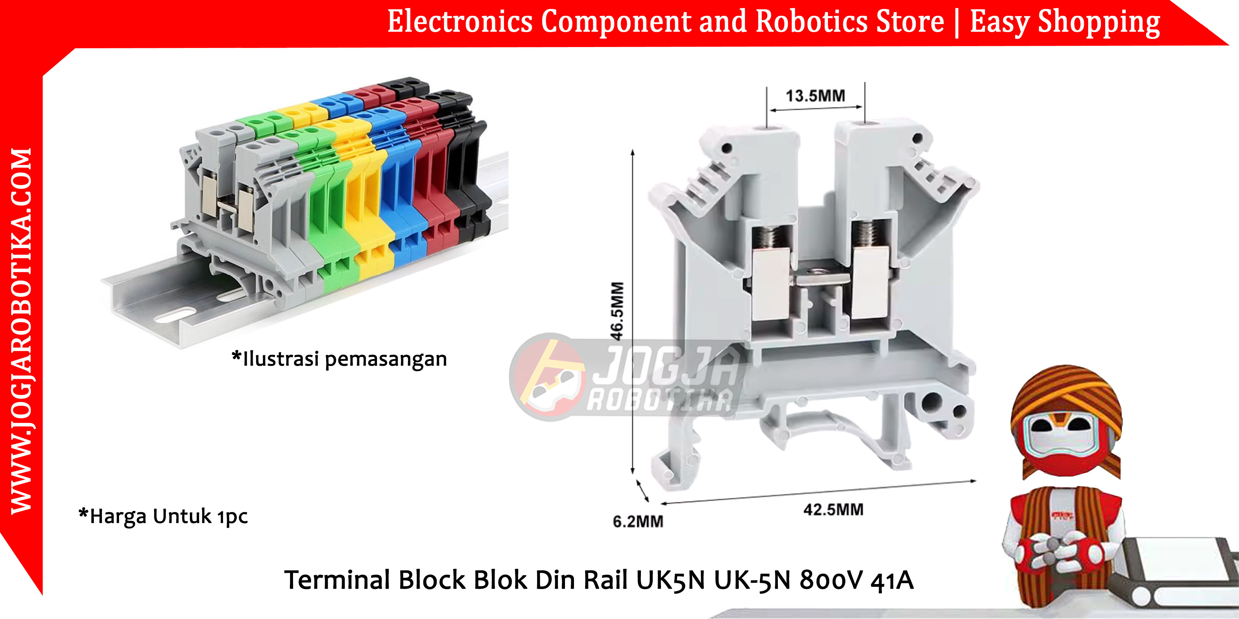 Terminal Block Blok Din Rail UK5N UK-5N 800V 41A