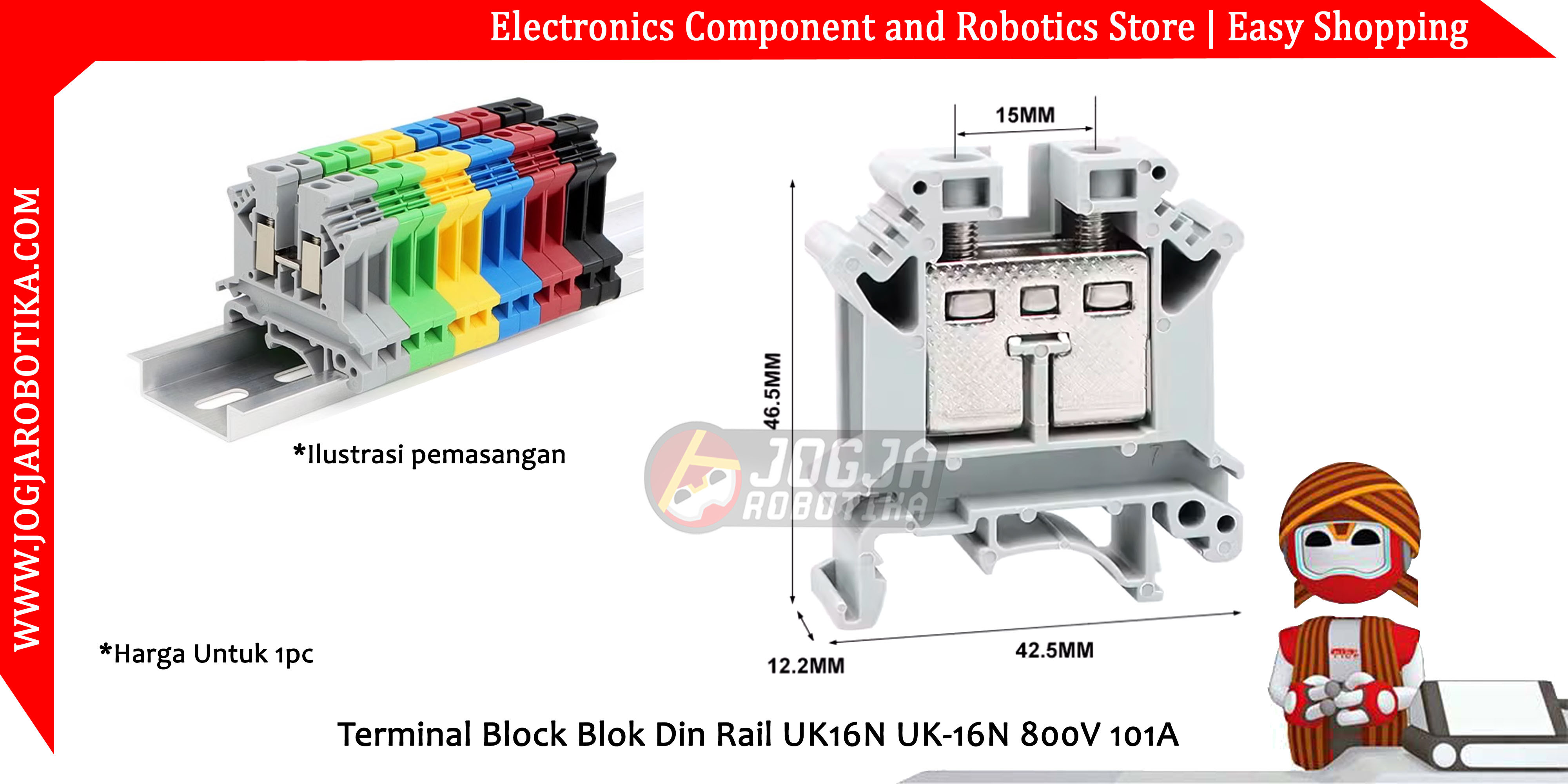 Terminal Block Blok Din Rail UK16N UK-16N 800V 101A