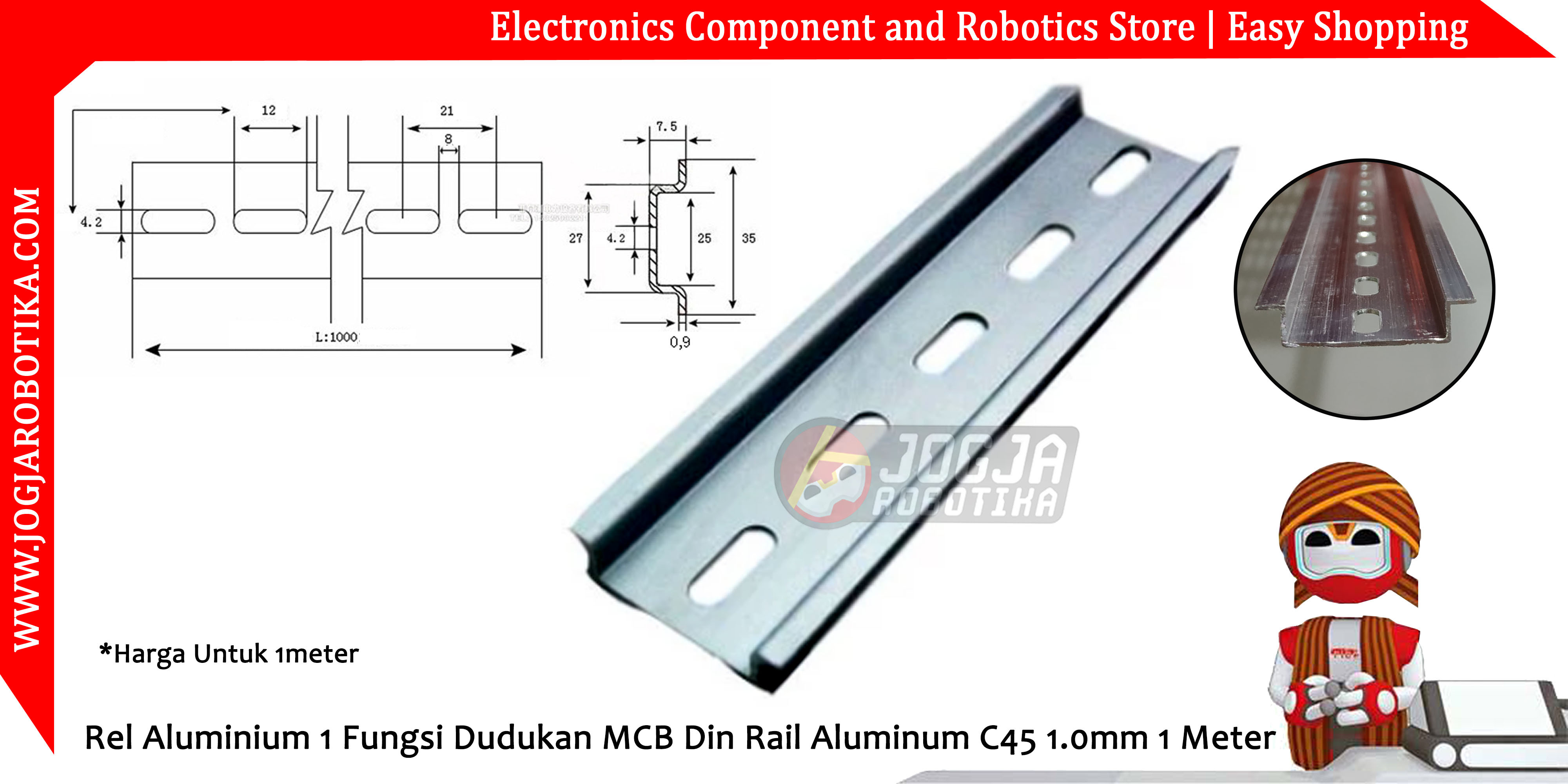 Rel Aluminium 1 Fungsi Dudukan MCB Din Rail Aluminum C45 1.0mm 1 Meter