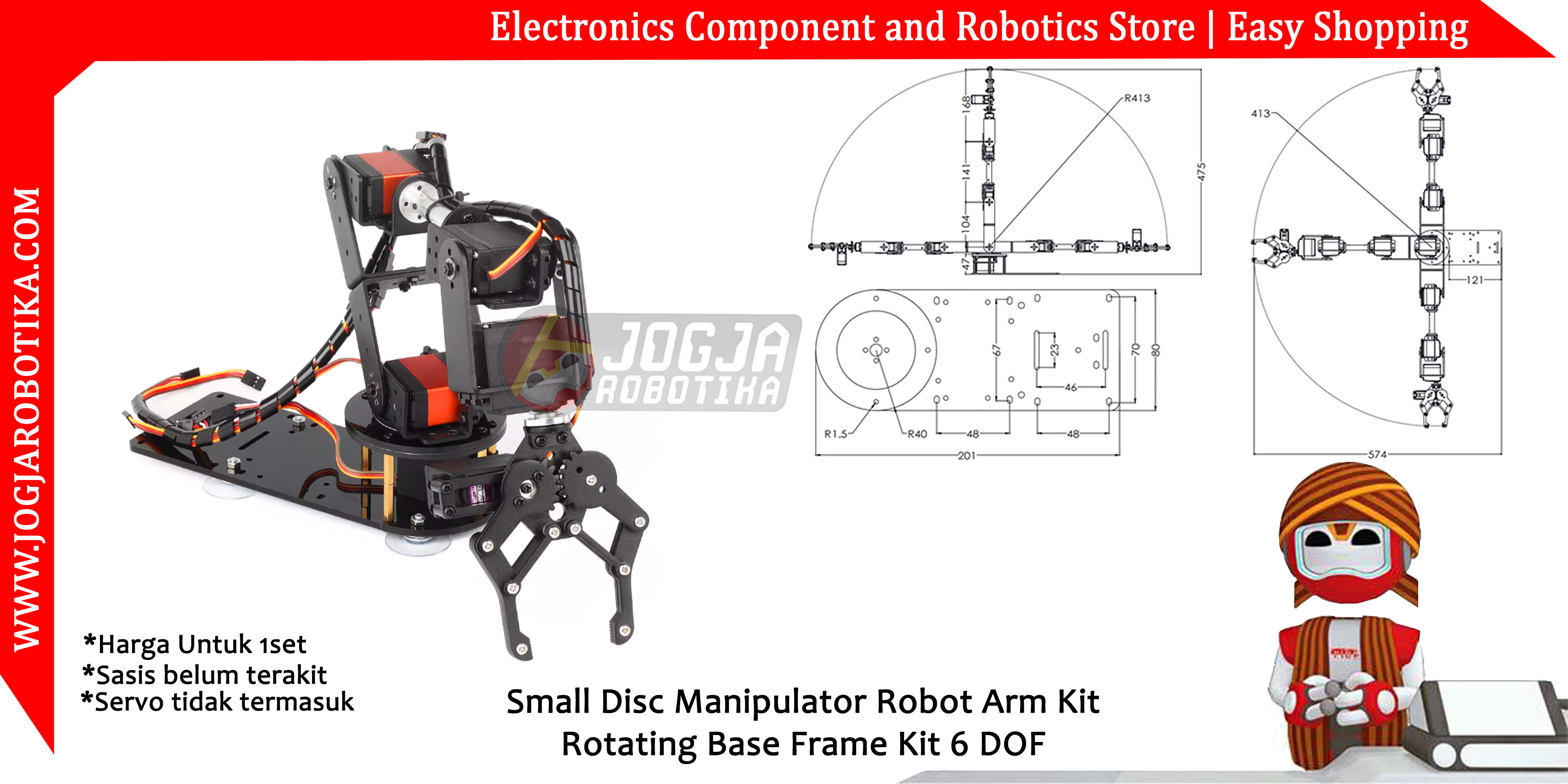 Small Disc Manipulator Robot Arm Kit Rotating Base Frame Kit 6 DOF ...
