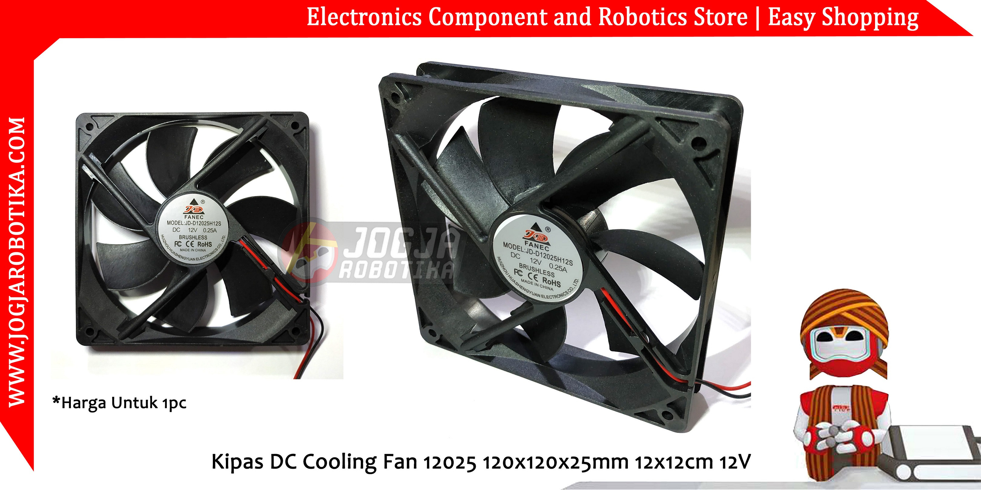 Kipas DC Cooling Fan 12025 120x120x25mm 12x12cm 12V - Toko Komponen ...