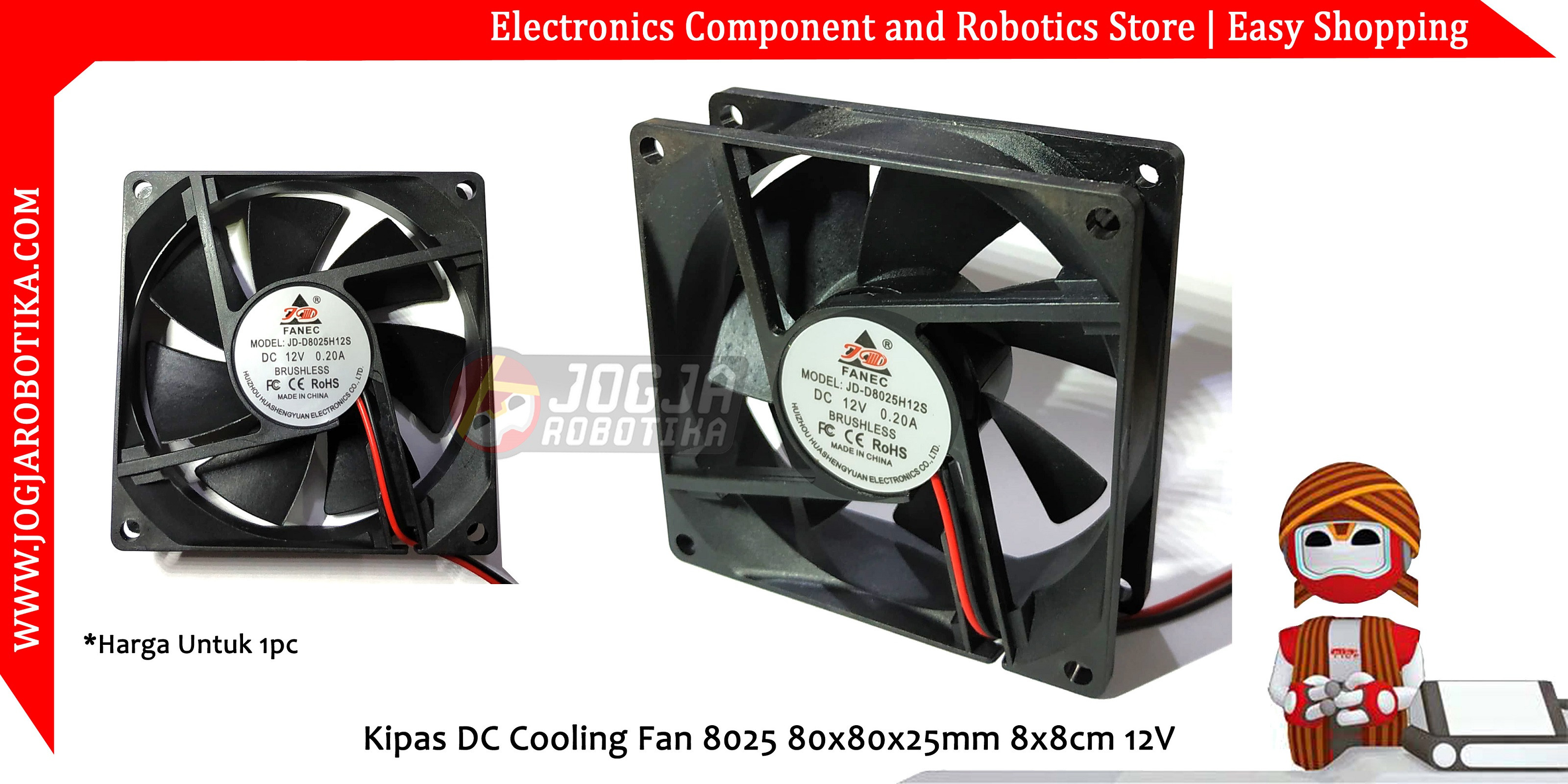 Kipas DC Cooling Fan 8025 80x80x25mm 8x8cm 12V - Toko Komponen ...
