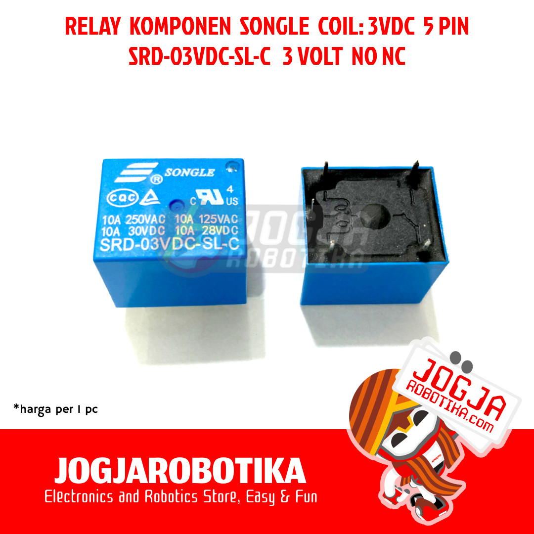 Relay Komponen 3V 5 pin NO NC SONGLE SRD-03VDC-SL-C